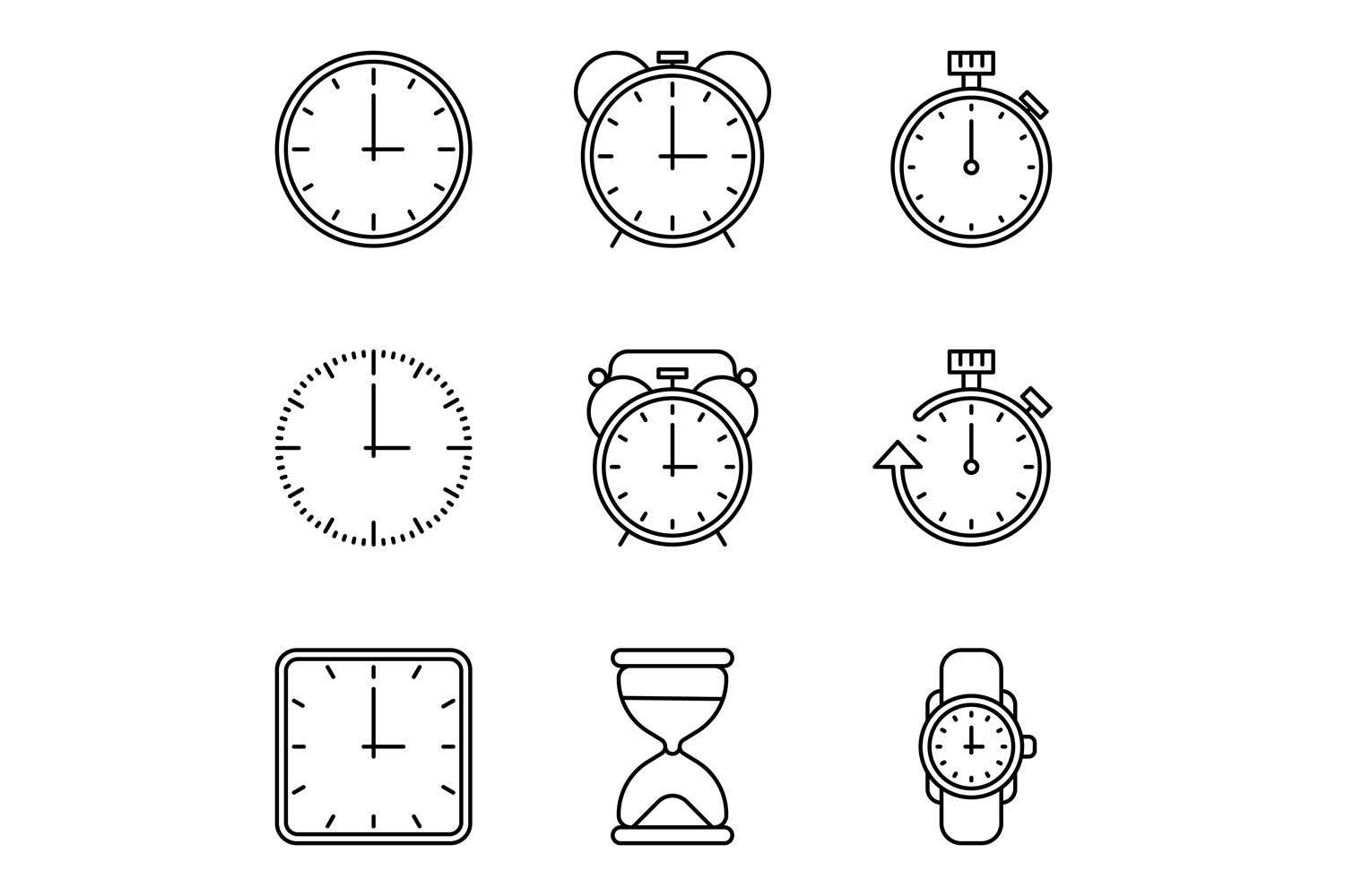Time and clock vector line icons set (760927) | Illustrations | Design ...