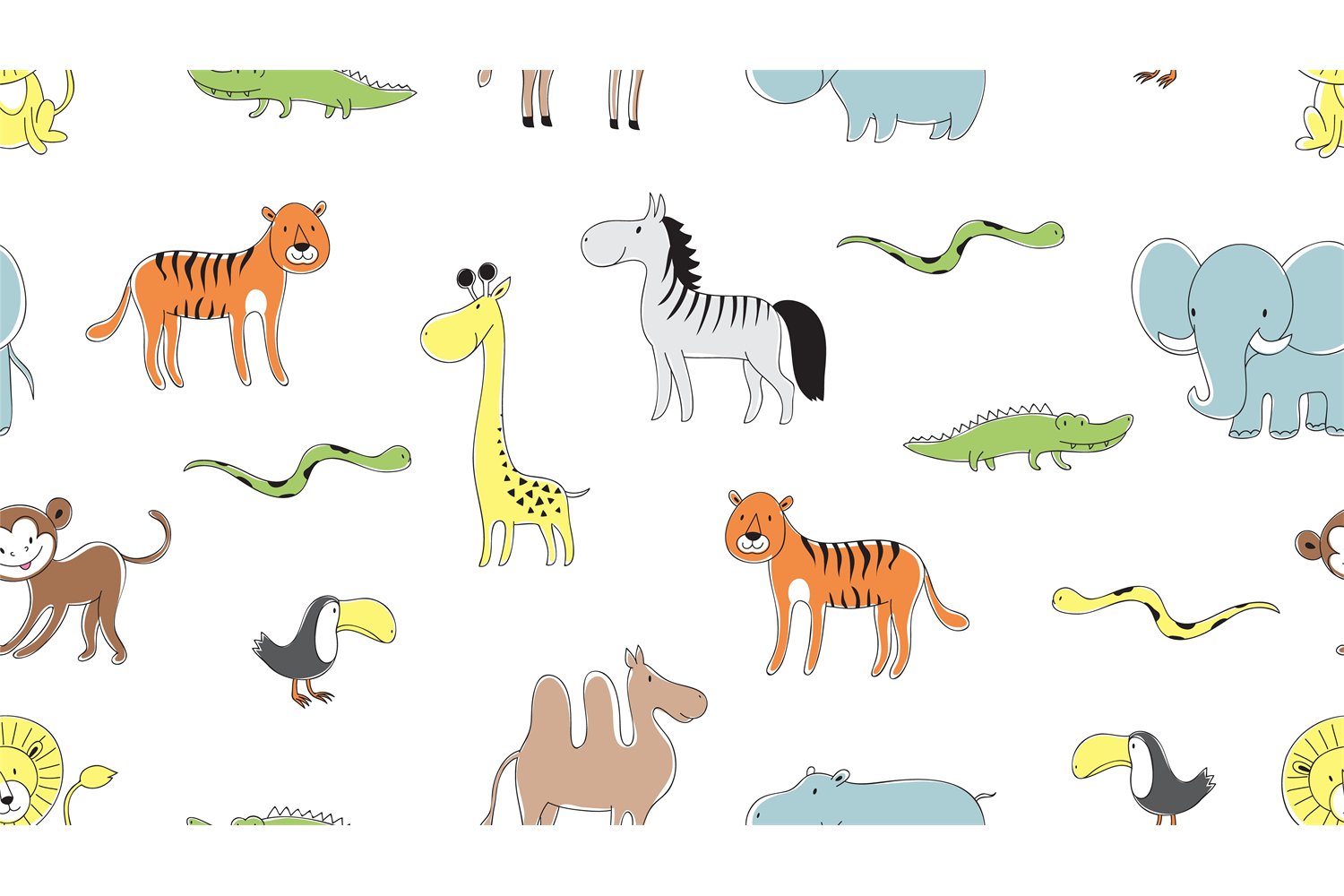 Wild animal pattern. Doodle snake, leo and tiger, camel and (1321300 ...
