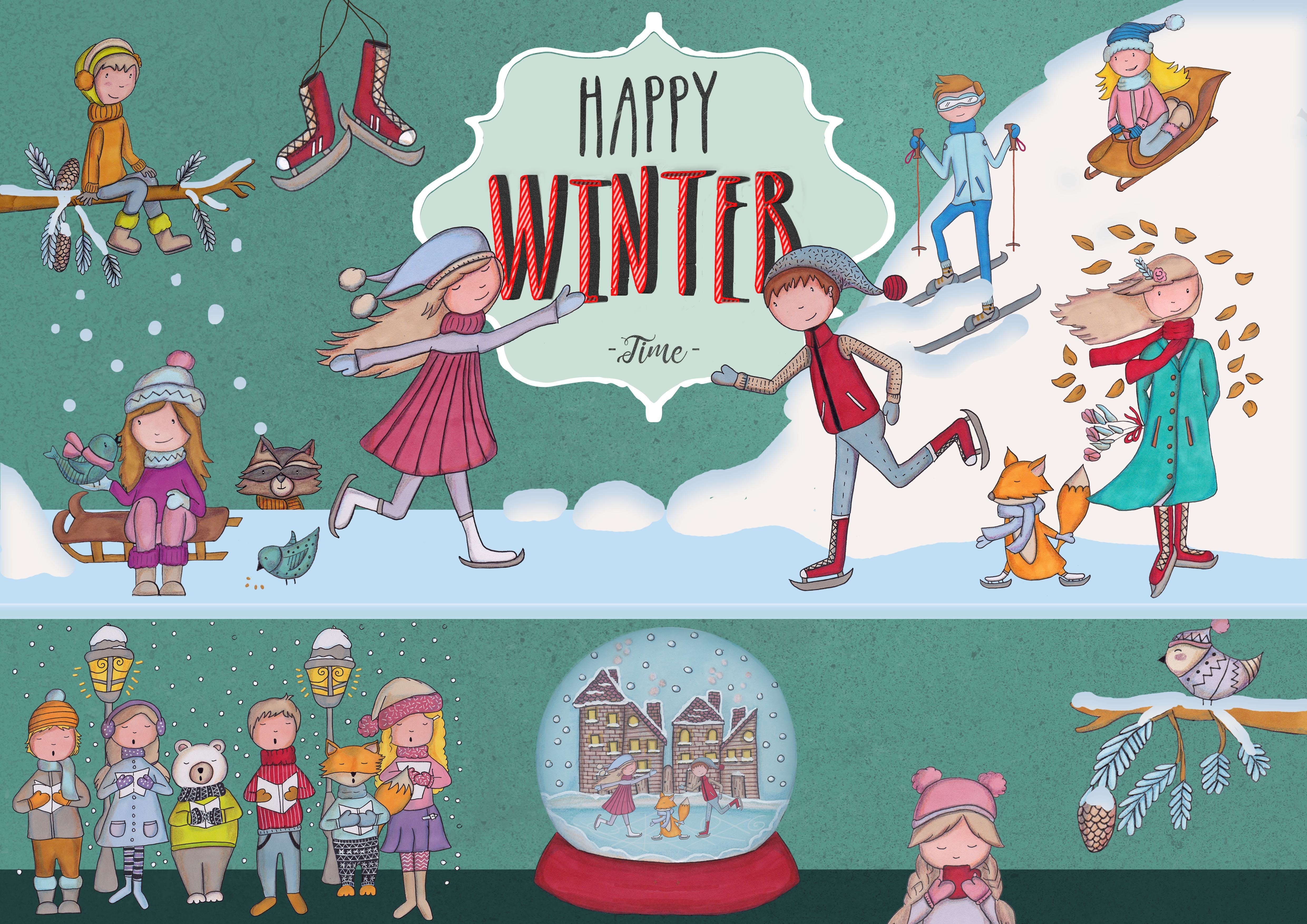 Happy Winter Time! (44333) | Illustrations | Design Bundles