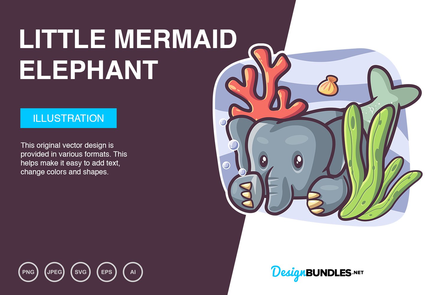 Little Mermaid Elephant Vector Illustration