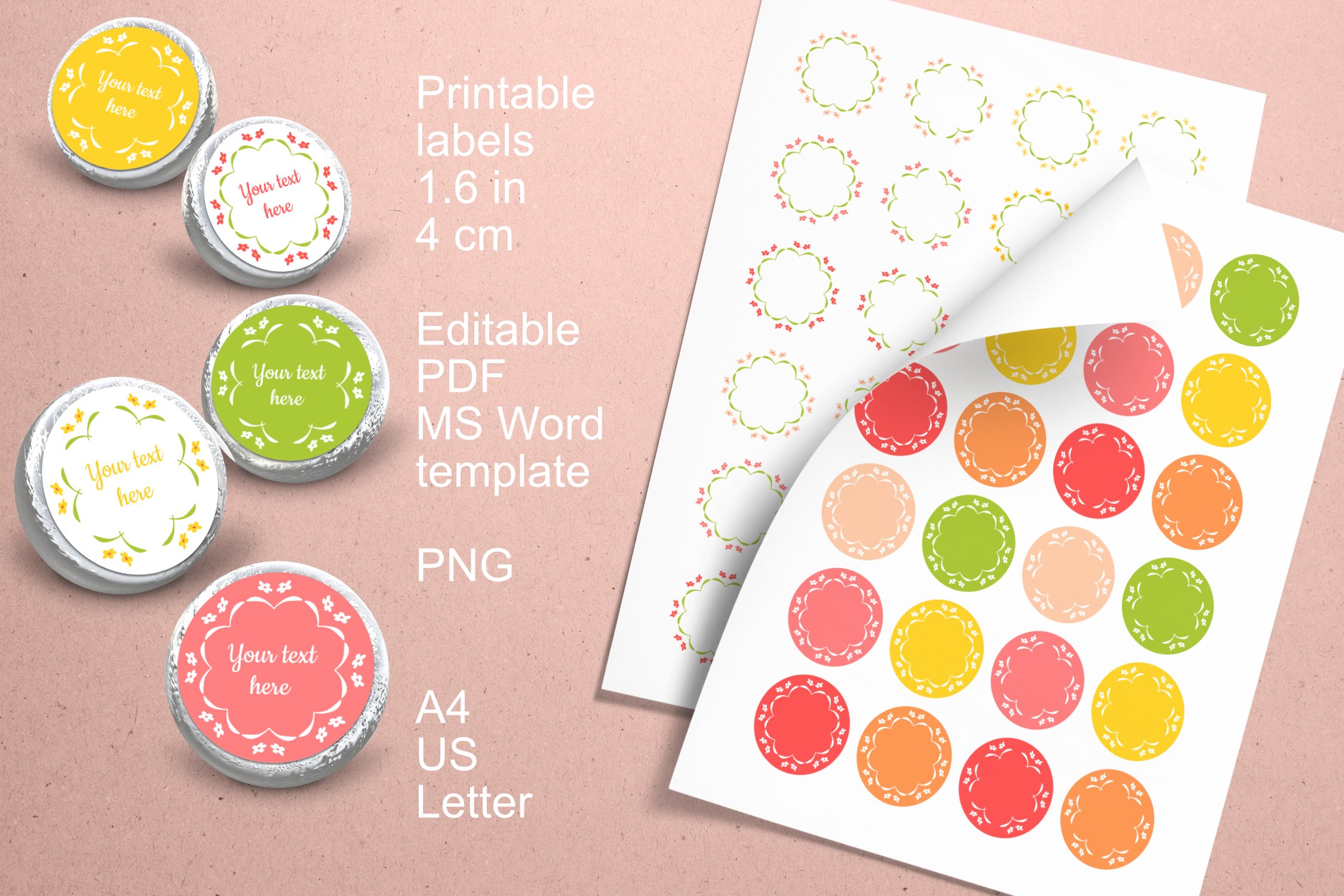 Small Labels With Tiny Flowers 24 per A4 and US Letter