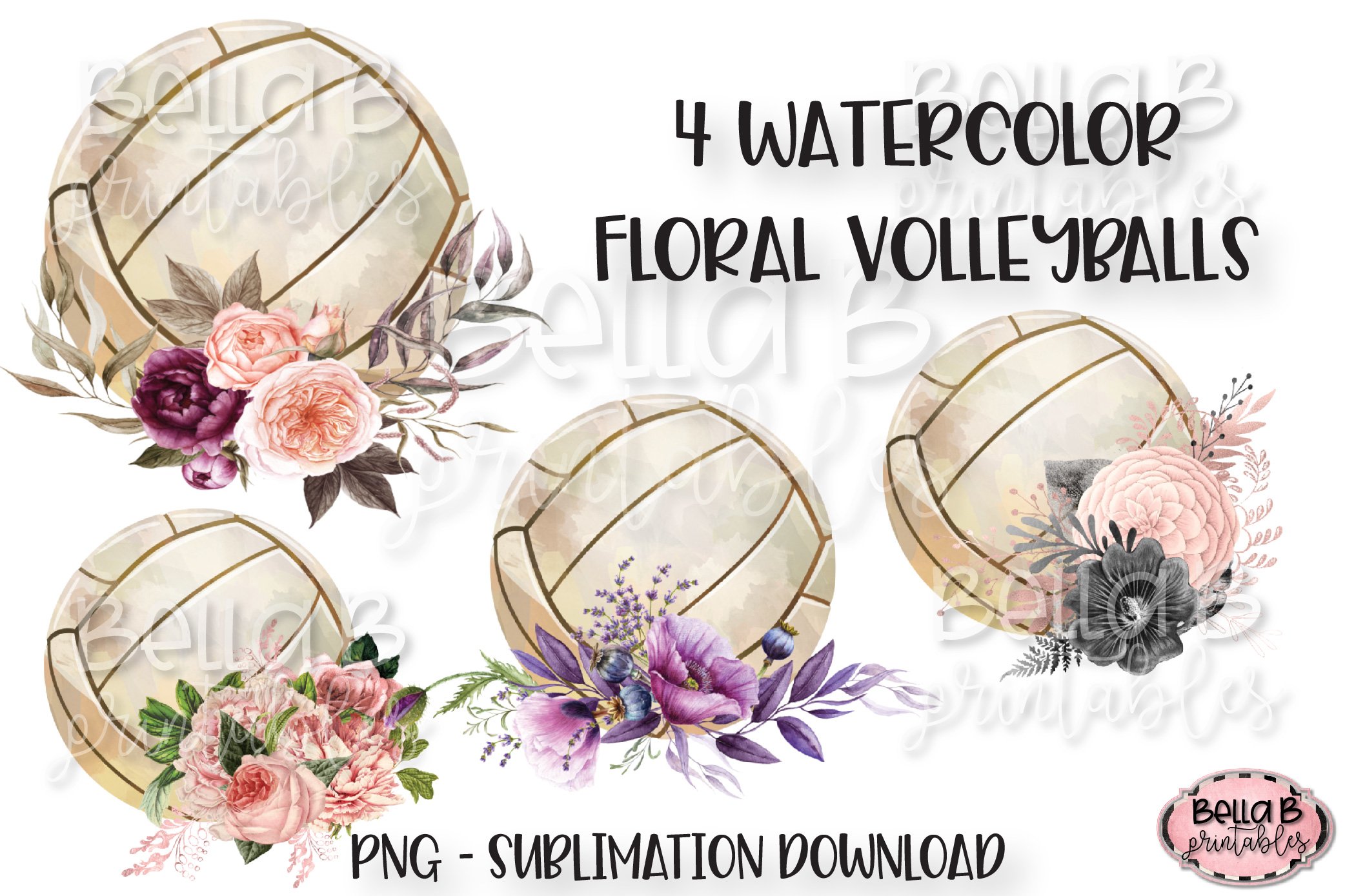 Floral Volleyball Sublimation, Volleyball Elements Bundle (366886 ...
