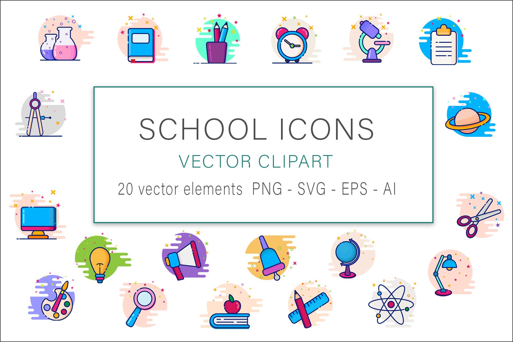 School Icons Color Clip Art Design (872392) | Illustrations | Design ...