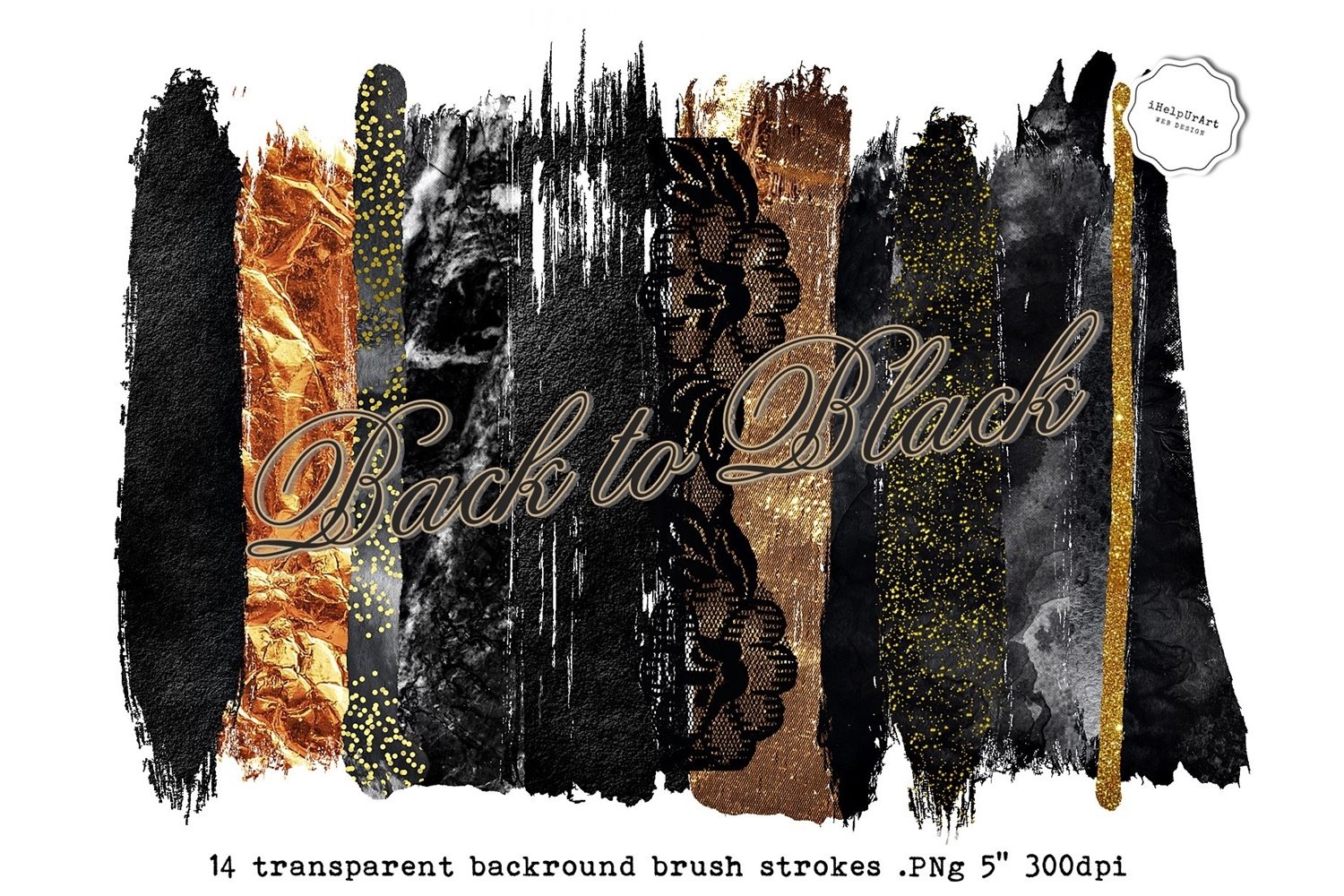 Black and Gold Brush Strokes Clipart (115804) | Elements | Design Bundles