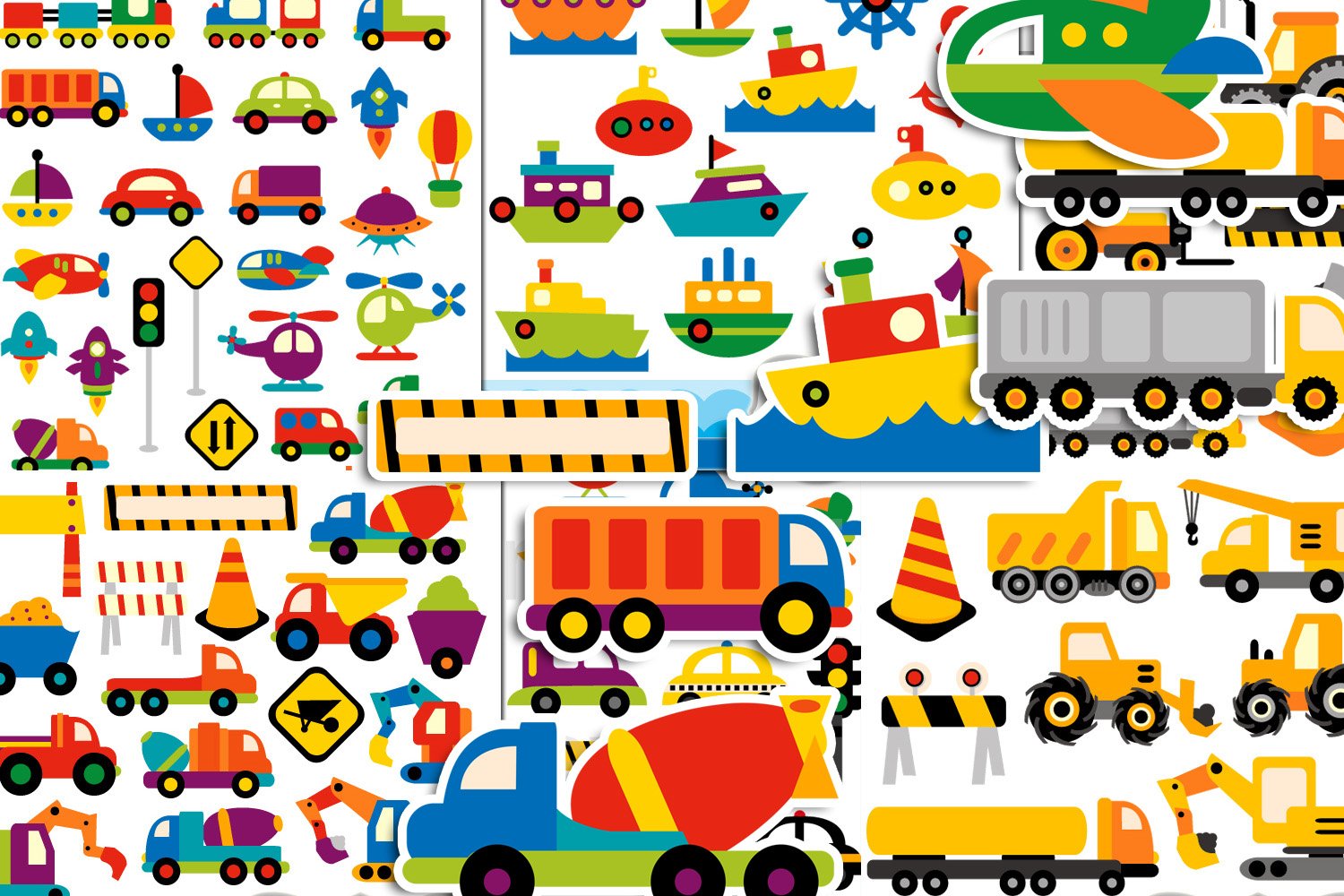 Transportation vehicles clip art graphics bundle (76626 ...