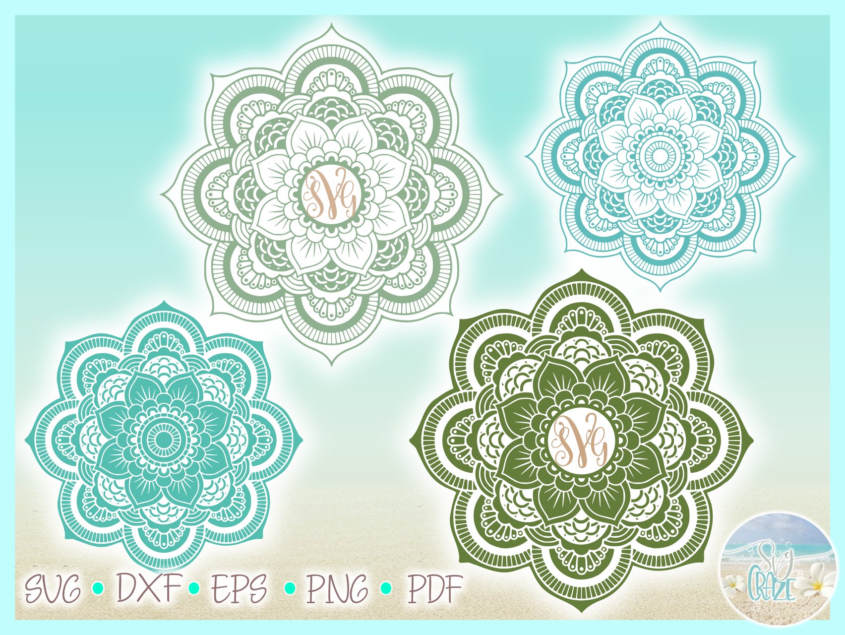 Monogram Mandala Zentangle Mini Bundle Svg Dxf Eps Png Pdf (198072 ...