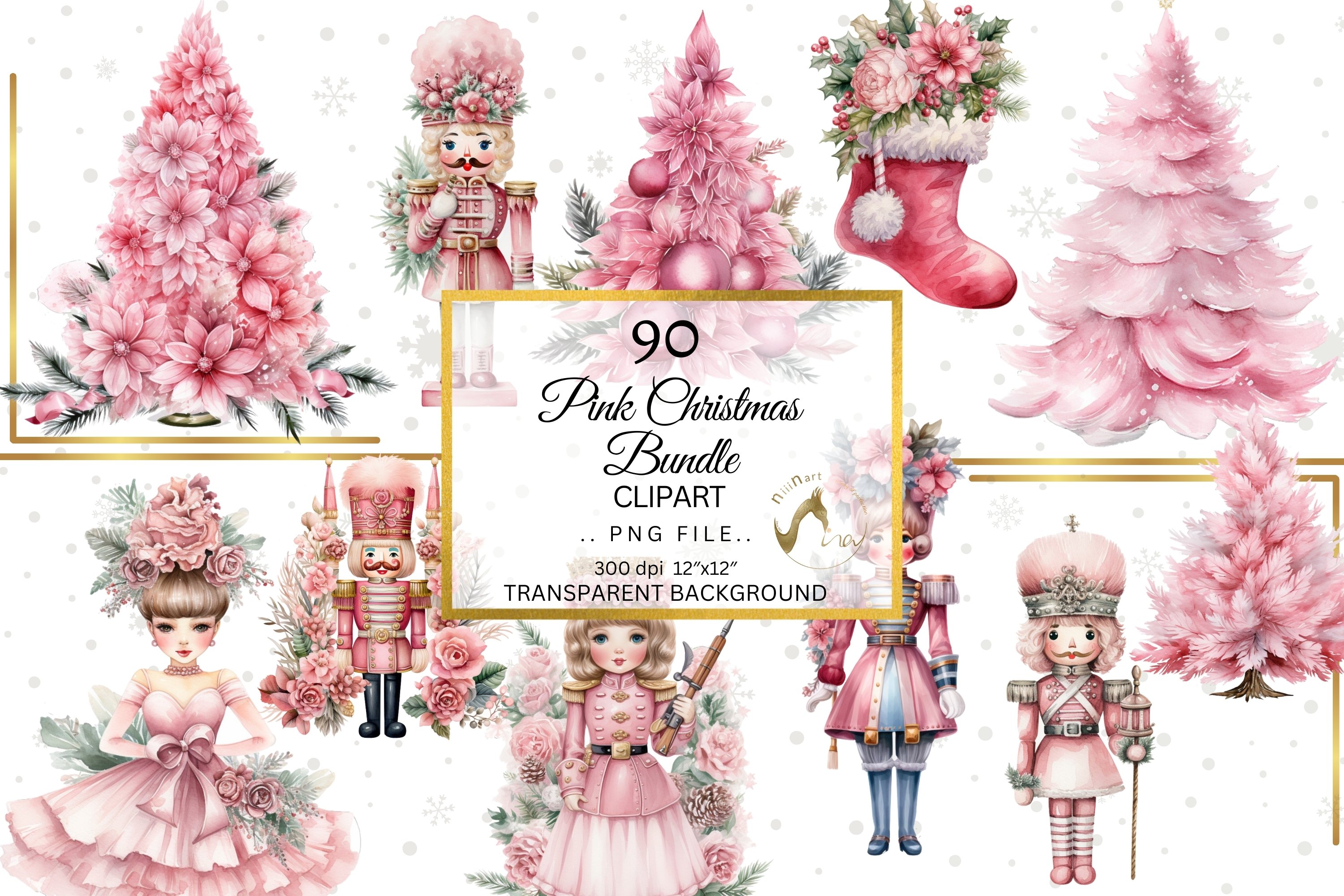 Pink Baby Christmas Clipart Watercolor Christmas Clipart Pink