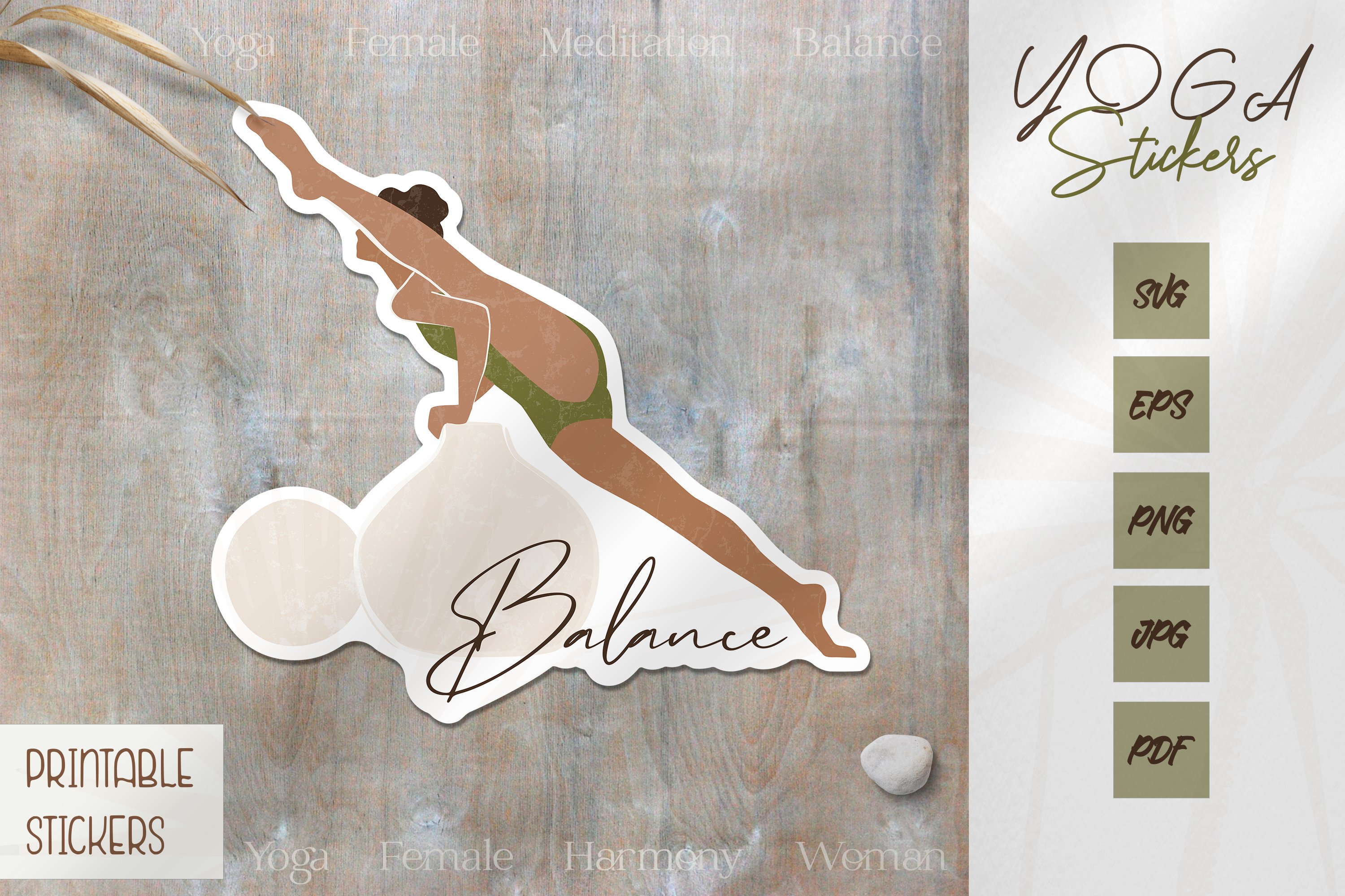 Yoga sticker. Printable sticker SVG. Female art. Balance (1275477 ...