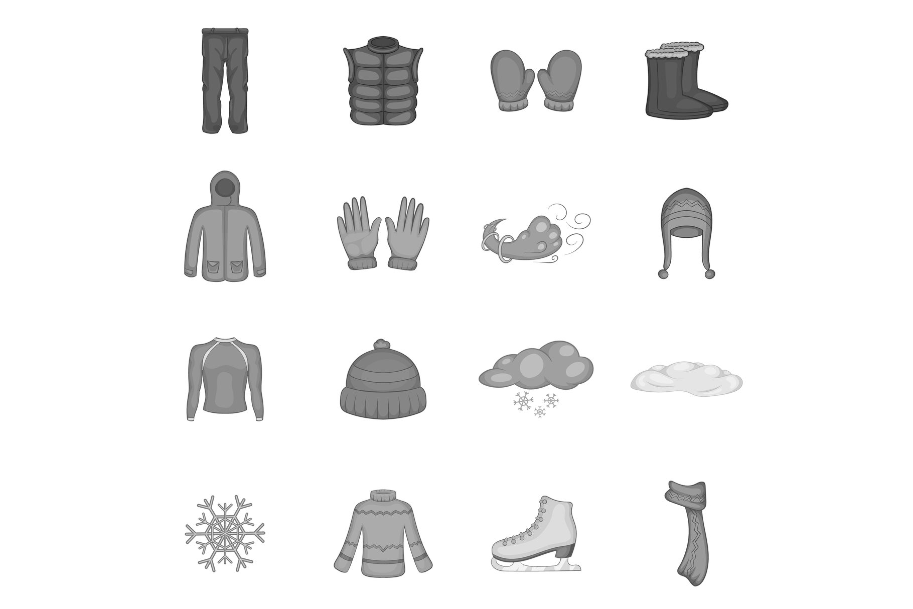 Winter clothes icons set, black monochrome style (500093) | Icons | Design Bundles