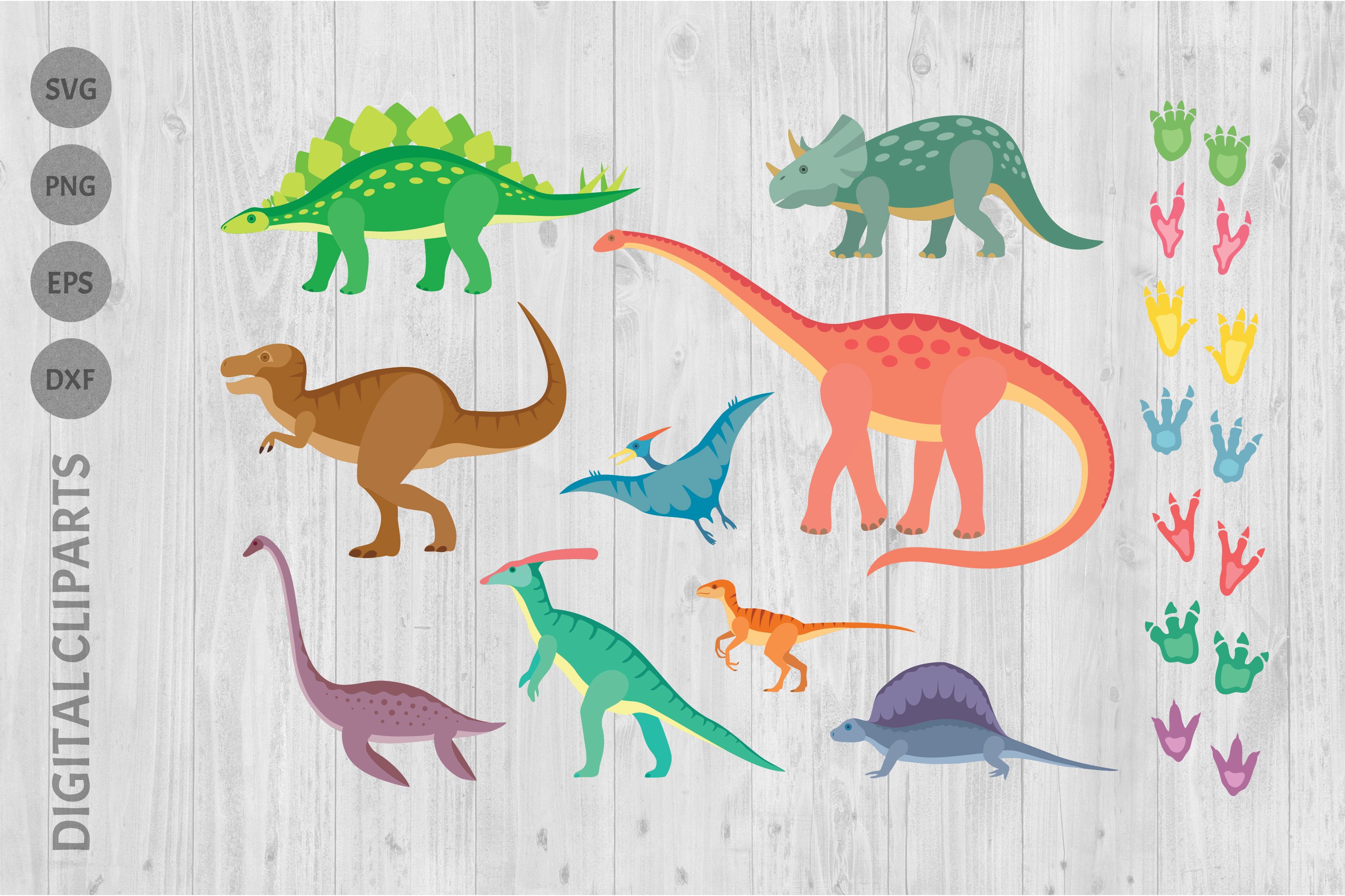 Dinosaurus and footprints cliparts. Vector Graphics (1295822 ...