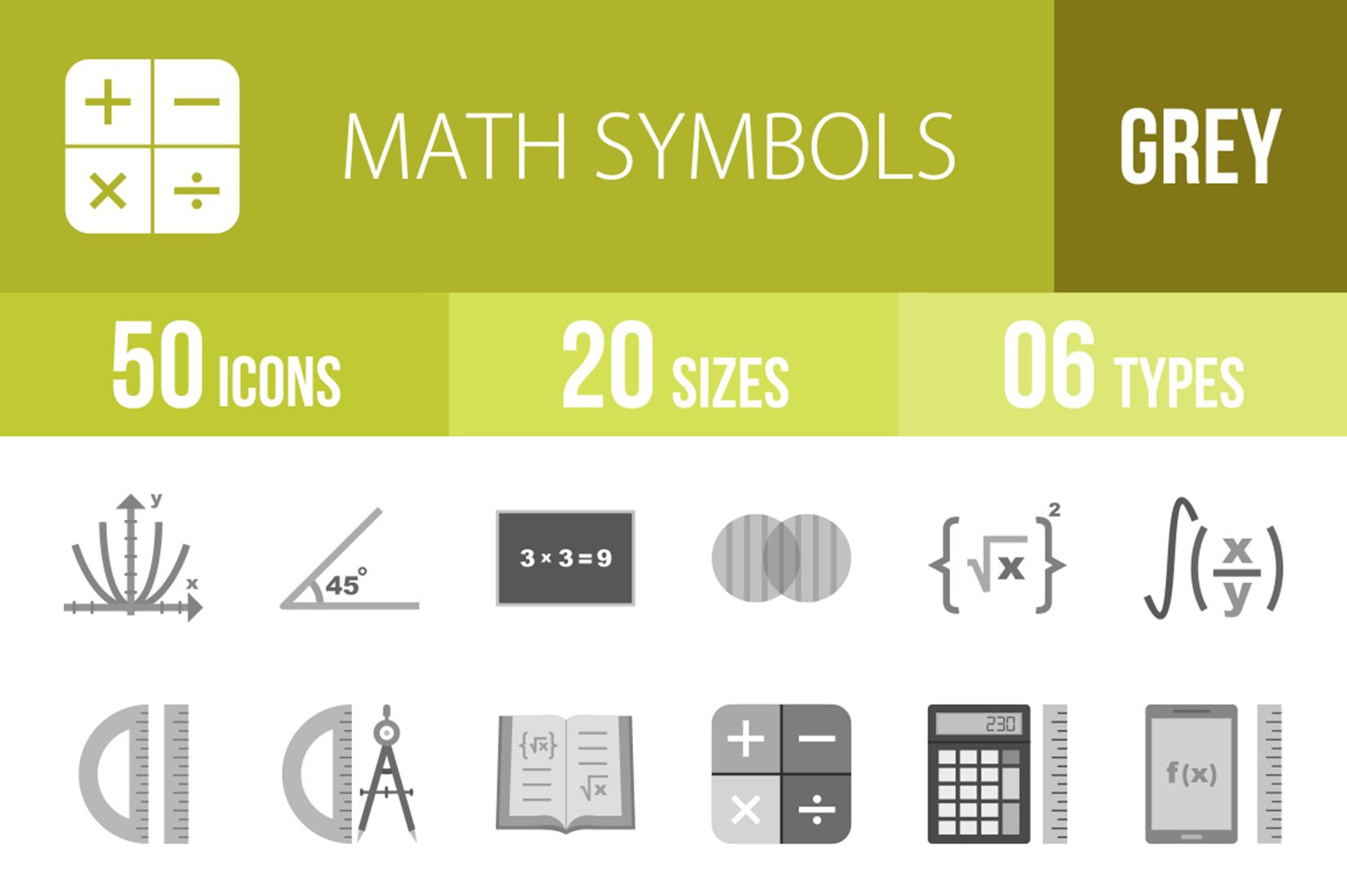 50 Math Symbols Greyscale Icons (279205) | Icons | Design Bundles