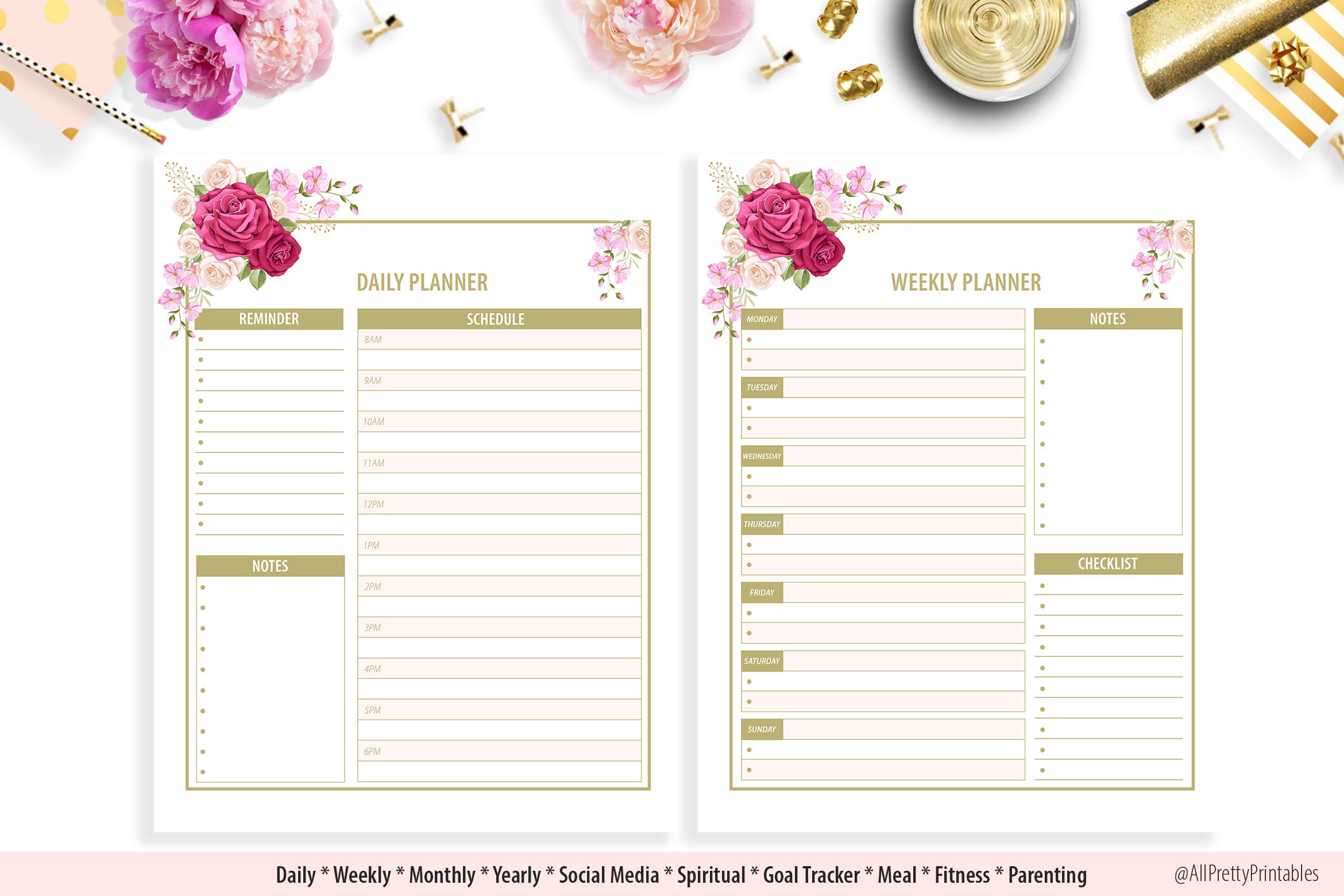 Beautiful Floral Daily Weekly Monthly Yearly Planner Bundle (1137071 ...