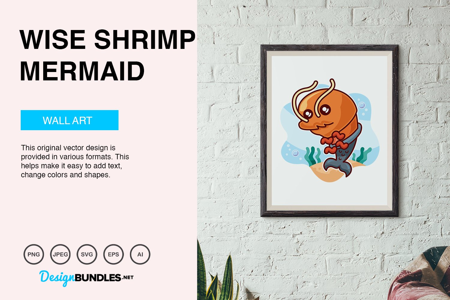 Wise Shrimp Mermaid Vector Illustration