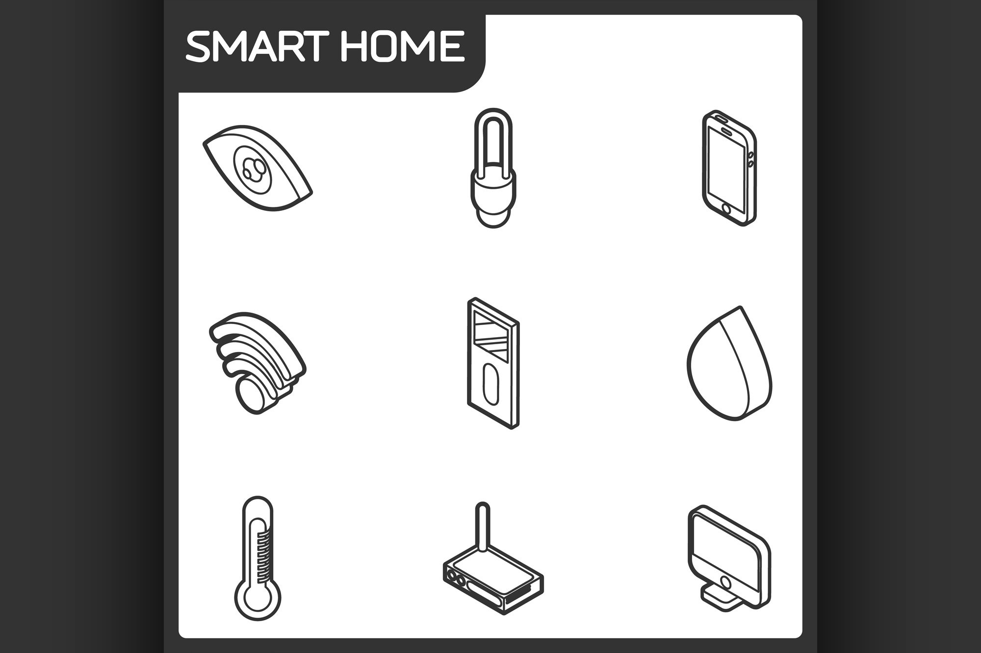 Smart home outline isometric icons (753808) | Illustrations | Design ...