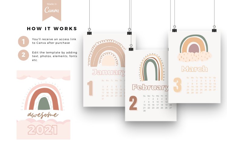 2021 RAINBOW CALENDAR CUSTOMIZABLE CANVA TEMPLATE