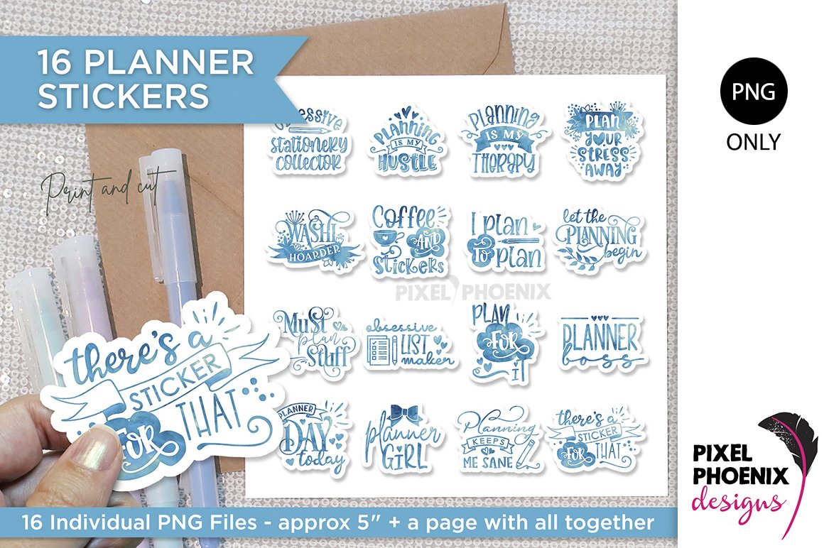 Blue Planner Stickers for Print and Cut with offset (1360375 ...