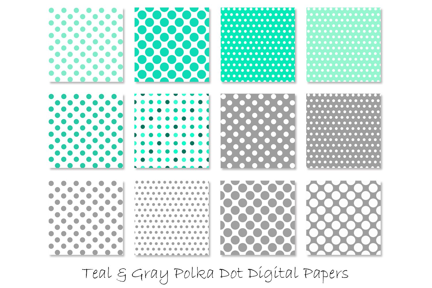 Teal & Gray Polka Dot Patterns (376294) | Patterns | Design Bundles