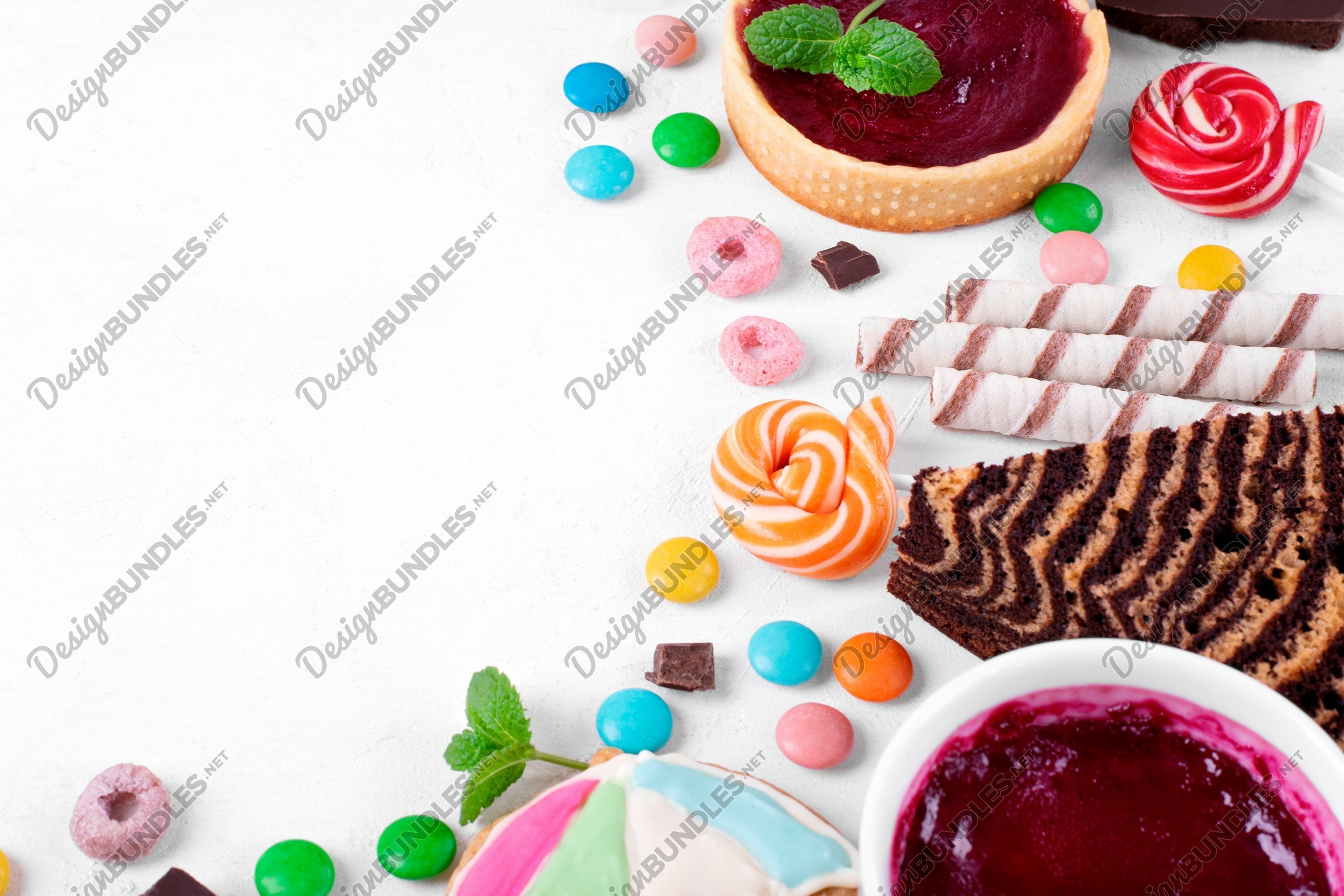 Sweets assortment on white table (1430507) | Food and Drink | Design ...