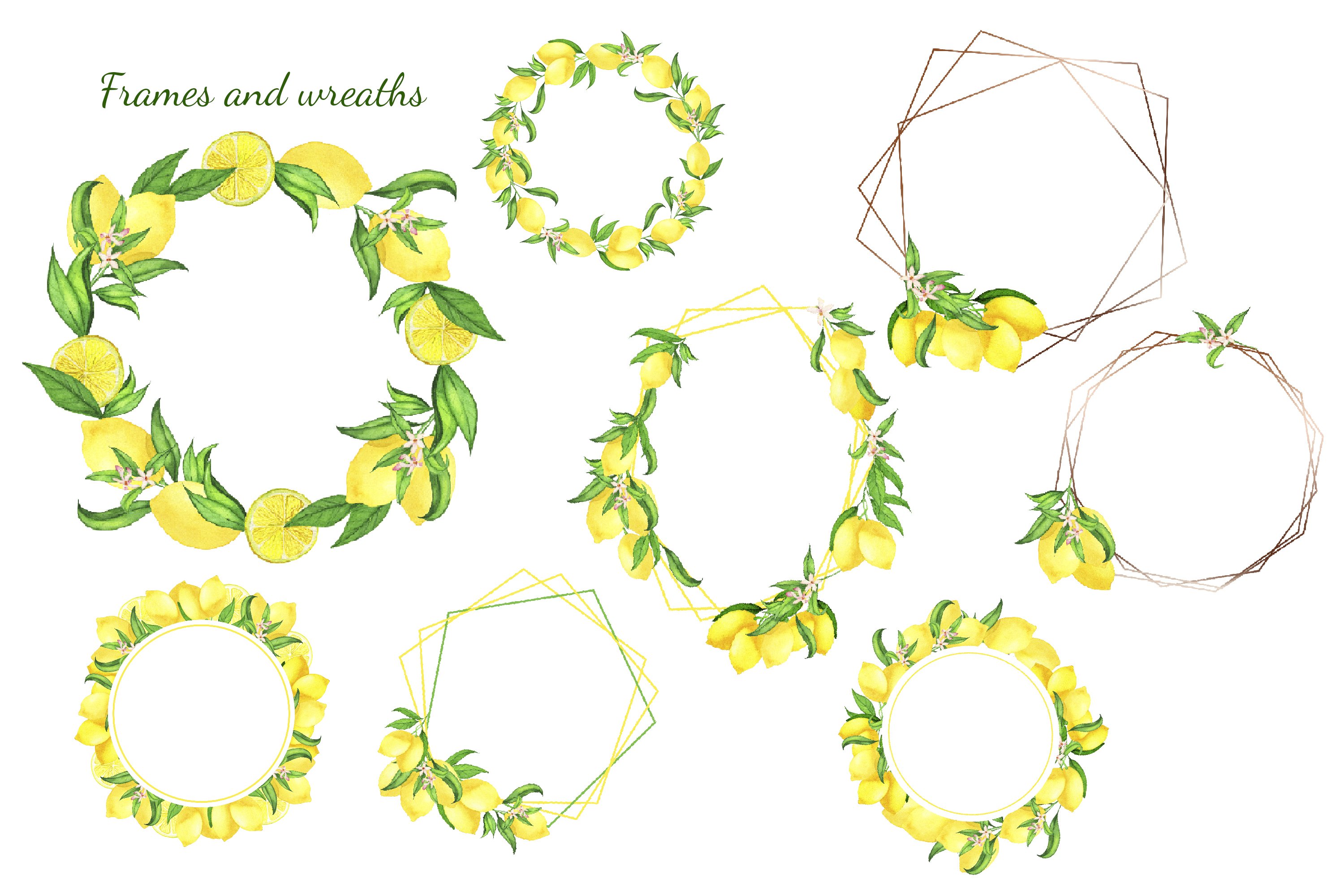 Watercolor Lemon Clipart, Lemon Frame, Lemon Wreath, Summer (556811 ...