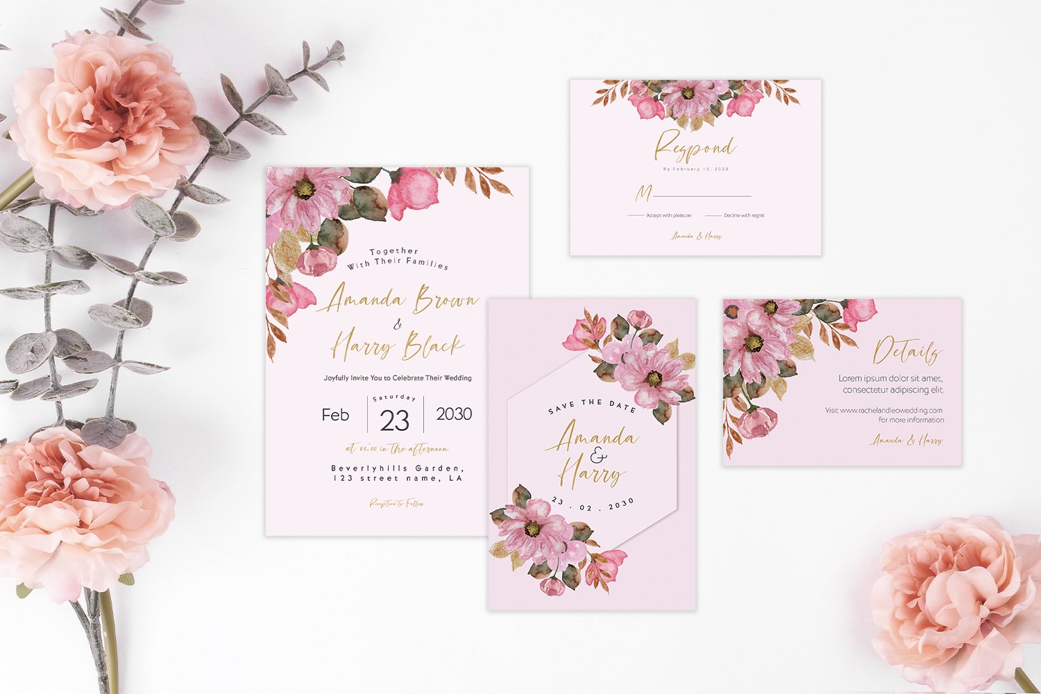 Blush Pink Wedding Invitation Set
