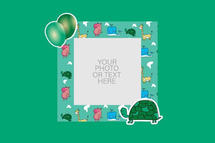 Photo Frame Cartoon Turtle and Balloons (1248049) | Customizable ...