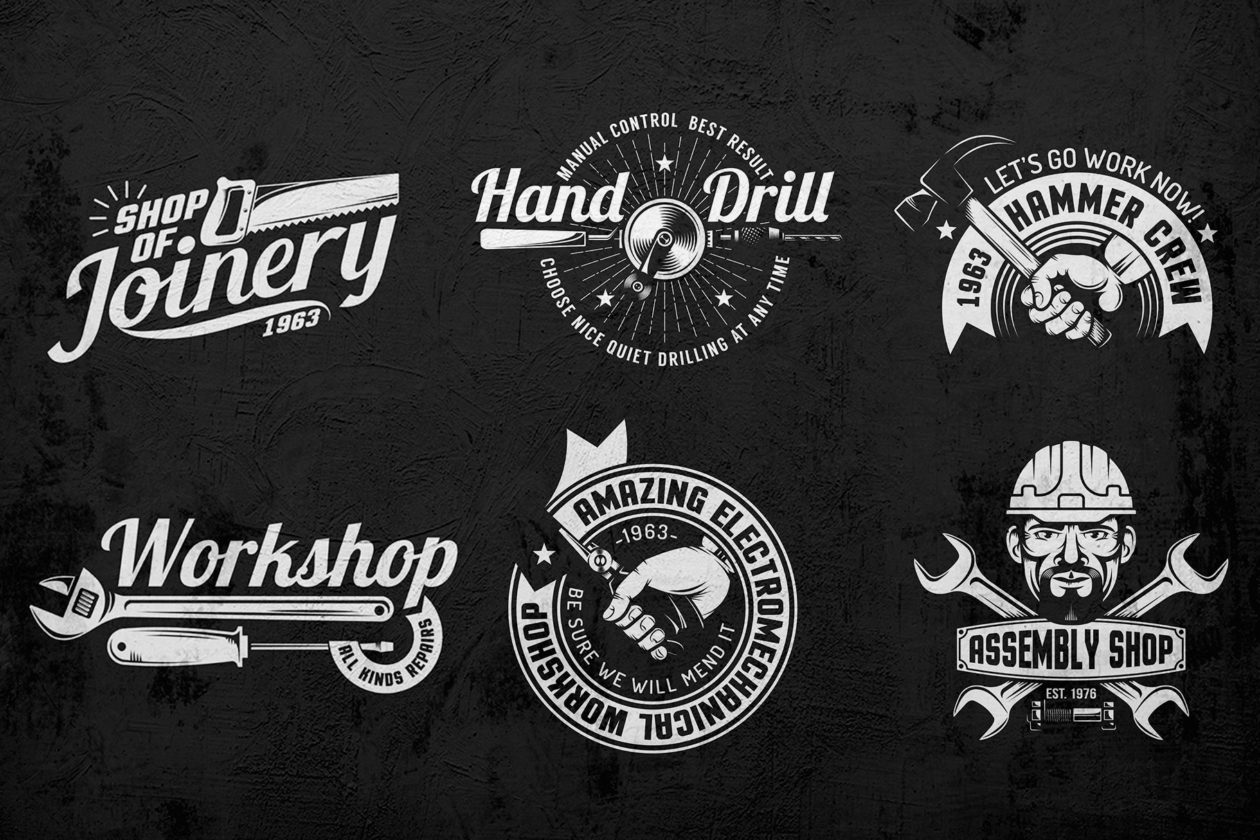 Workshop Emblems On Dark (124916) | Logos | Design Bundles