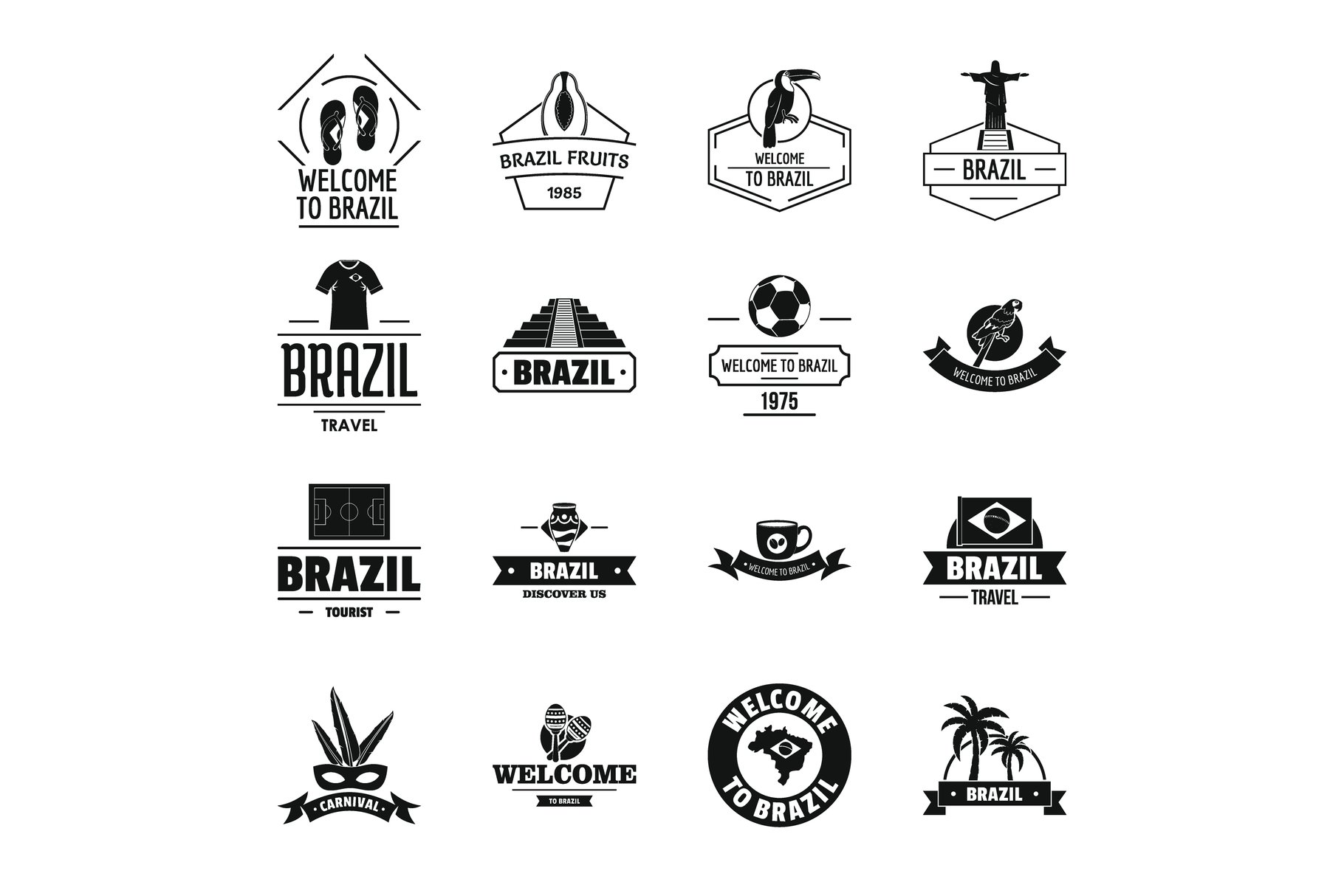 Brazil travel logo icons set, simple style (366562) | Icons | Design ...