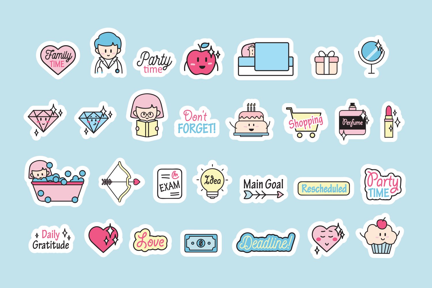 Cute Planner Stickers (134235) | Stickers | Design Bundles