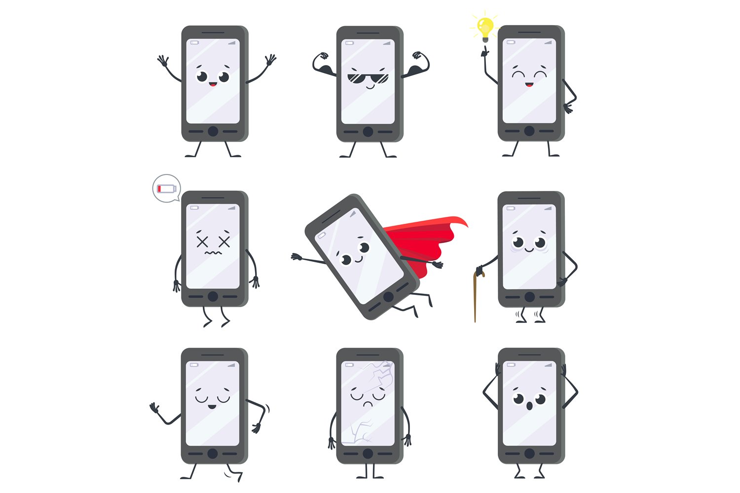 Cartoon smartphone character. Mobile phone mascot with hands (982372 ...