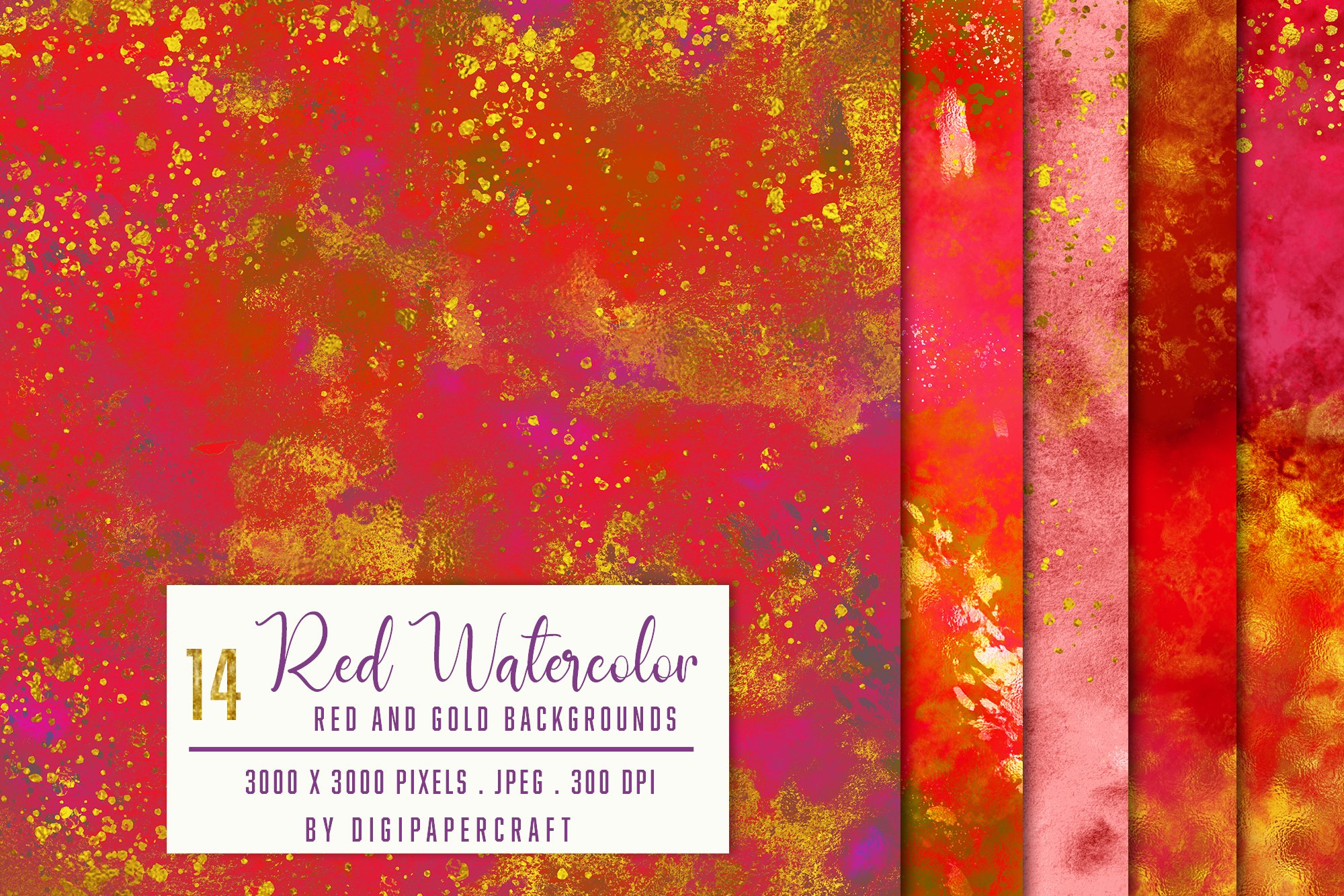 Luxury Red and Gold Digital Paper, Watercolor backgrounds (886228 ...