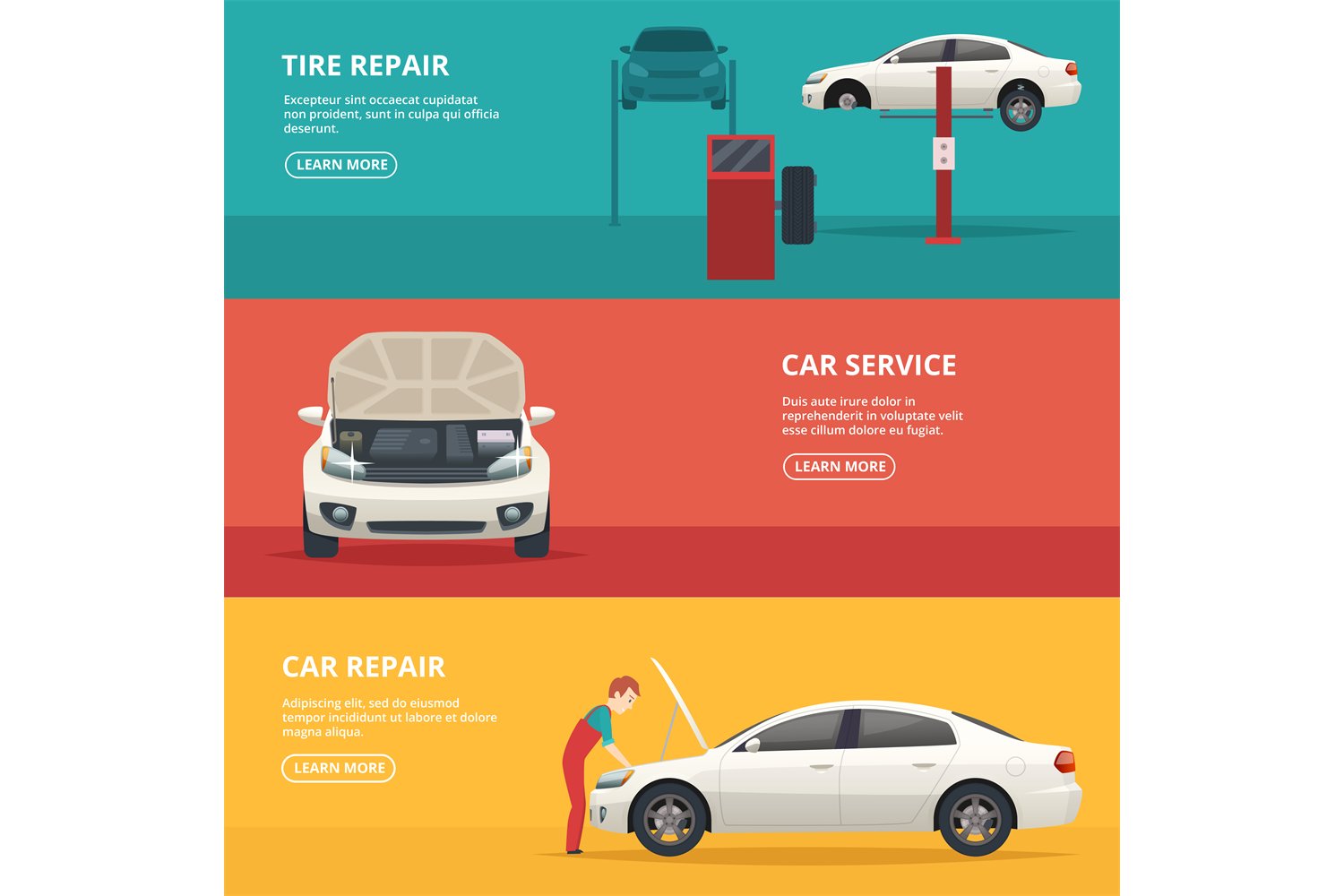 Car repair banners. Workers at automobile workshop service m (858391 ...