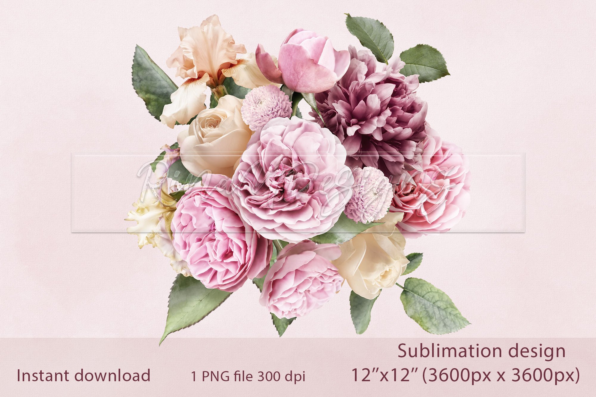 Floral sublimation design. Bouquet of pink flowers PNG. (1088968 ...