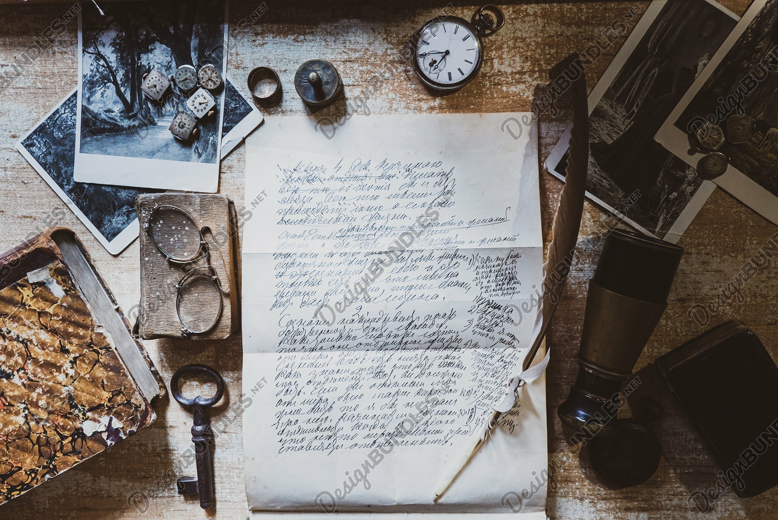 old letter with handwritten text and antique items flat lay (1190909 ...