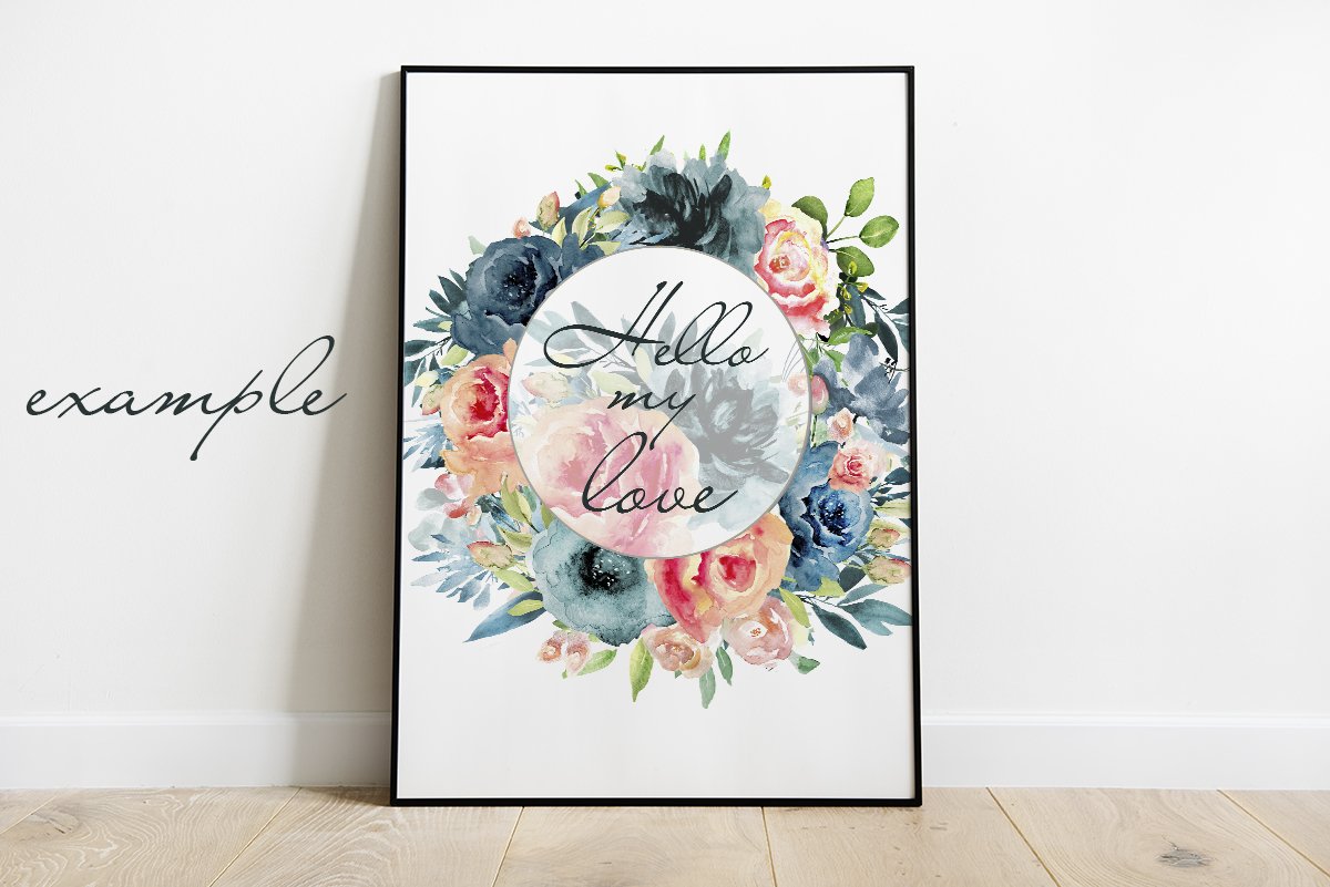 Wreath clipart Watercolor Coral Navy Flowers Frame invite (563709 ...