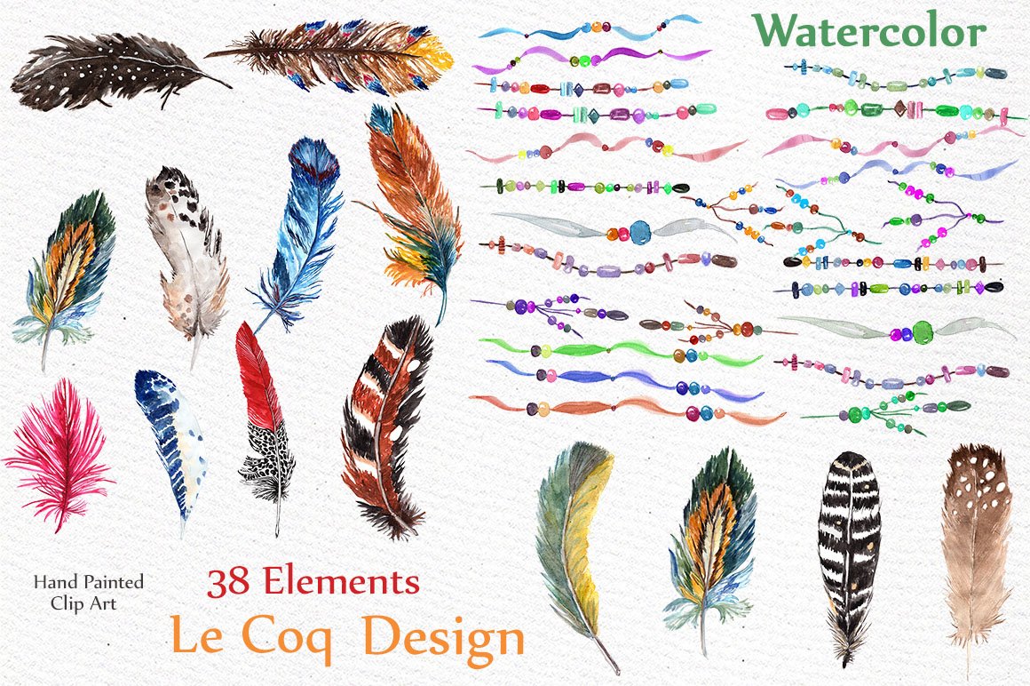 Watercolor feathers clip art (23301) | Illustrations | Design Bundles