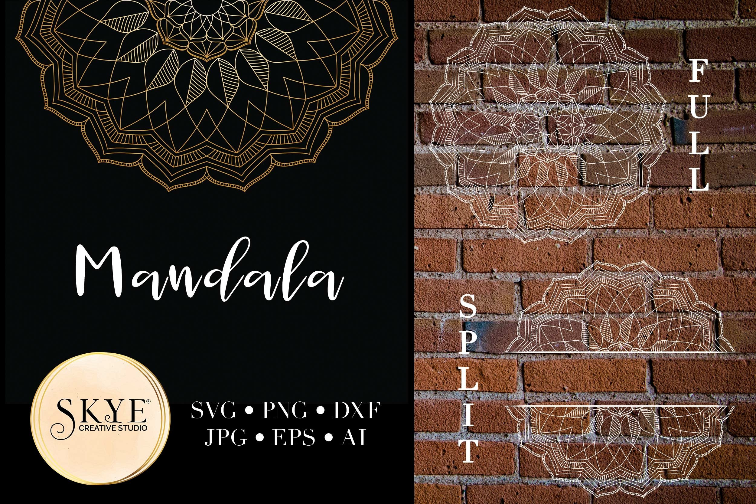 Mandalas SVG Bundle with Split Mandala Full-Half Vector 052 (1216608) | Monograms | Design Bundles