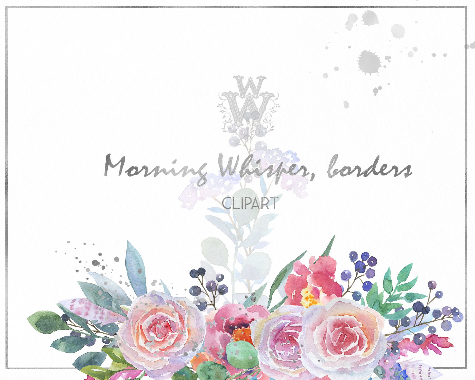 Blush pink Watercolor floral border clip art, rose peony (266986 ...