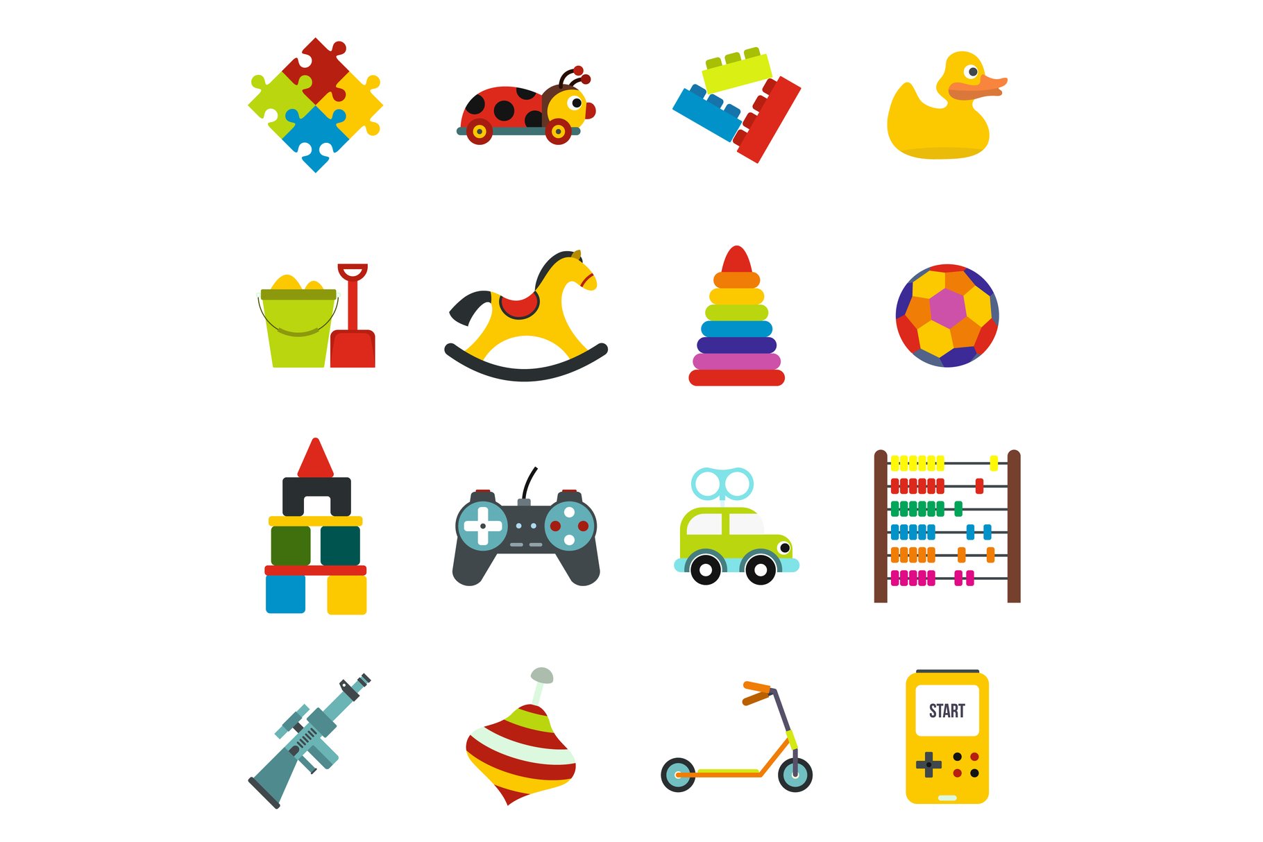 Toys flat icons set (554931) | Illustrations | Design Bundles