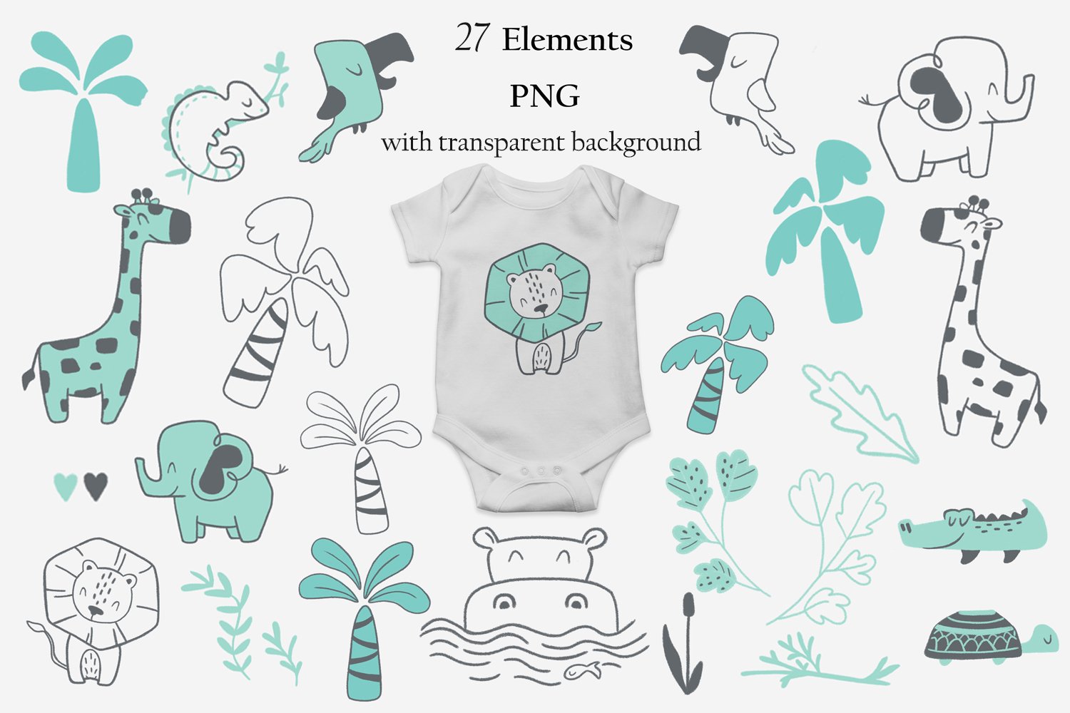 Baby jungle animals clipart (600304) | Illustrations | Design Bundles