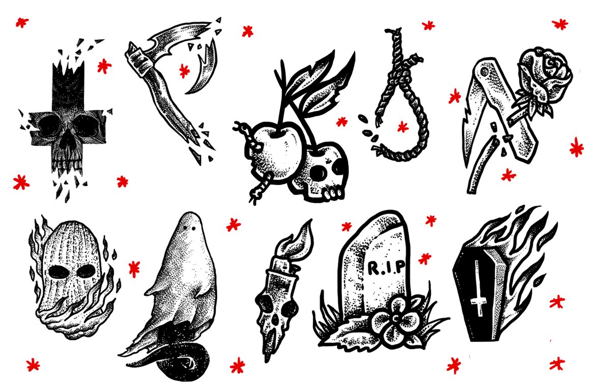 RIP tattoo collection (542775) | Illustrations | Design Bundles
