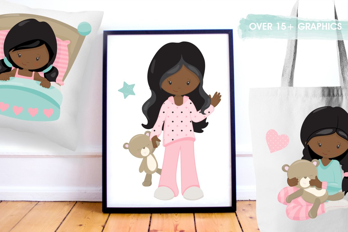 African American Kids bedtime graphics - vectors