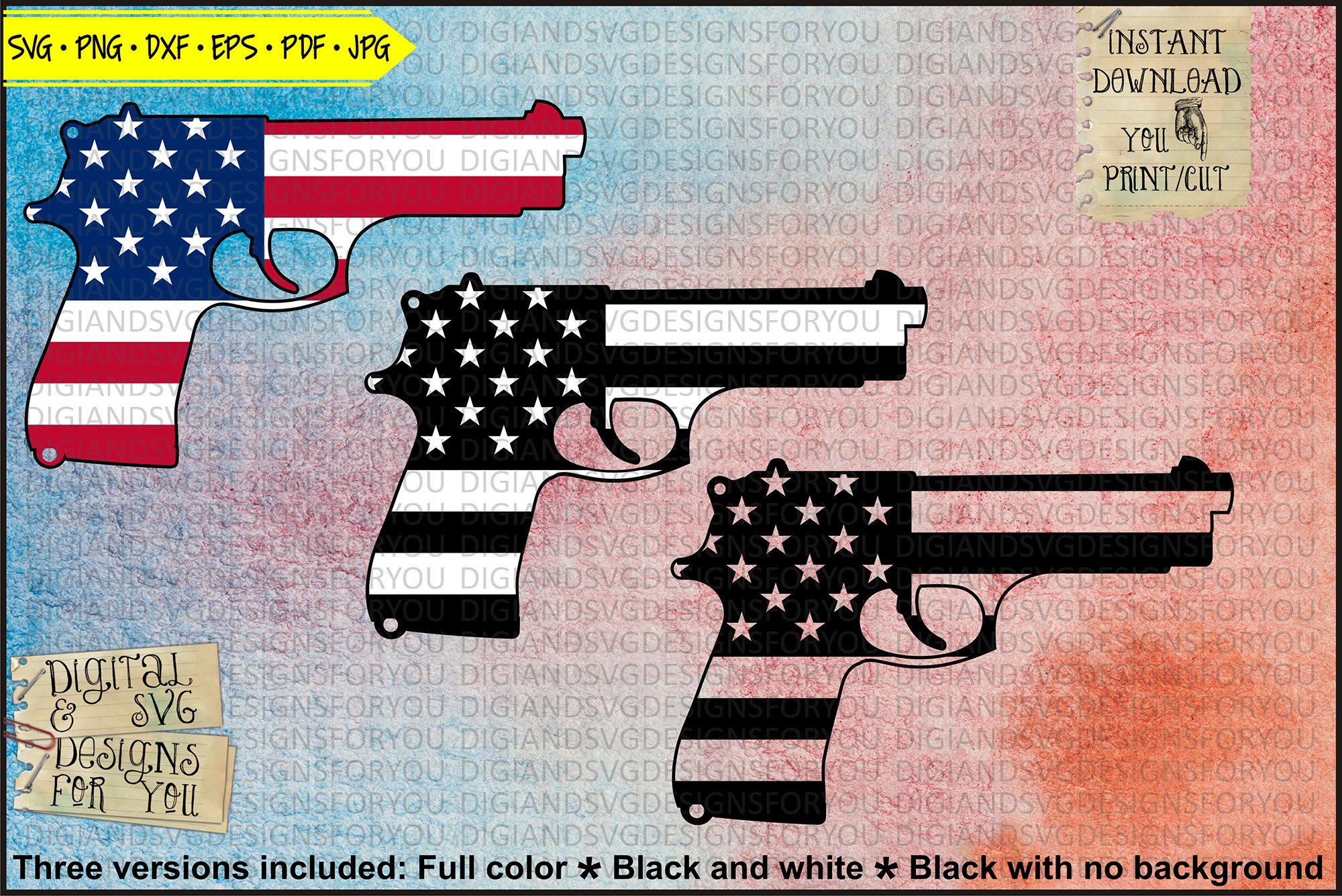 USA Flag Hand gun - Firearm (752824) | Cut Files | Design Bundles