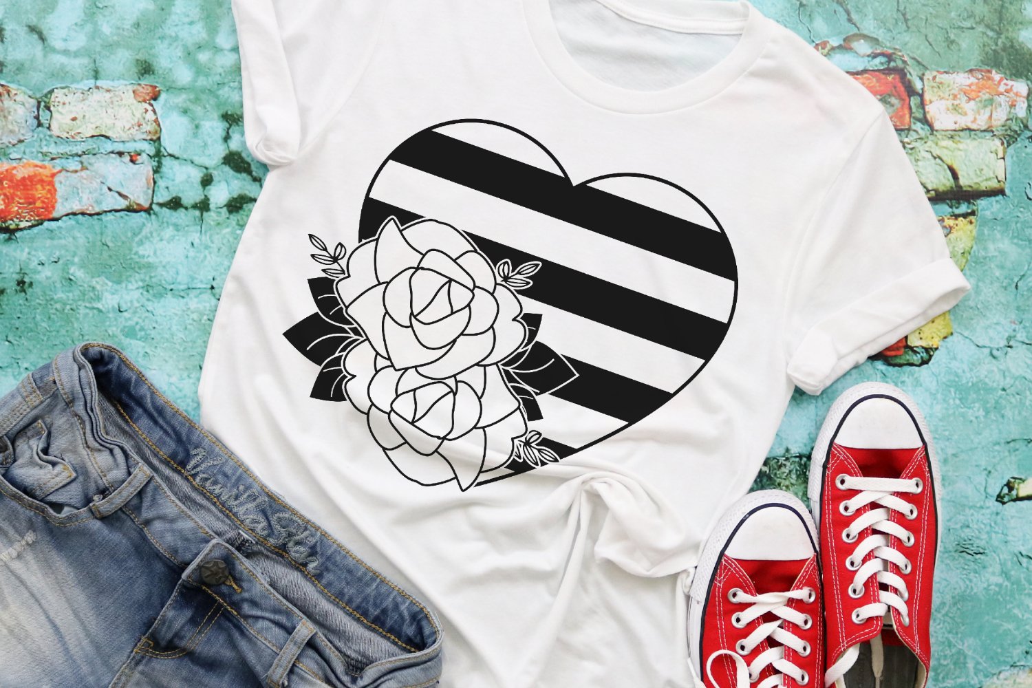 Valentines Day - Wedding - Floral Striped Heart SVG (194992) | Cut ...