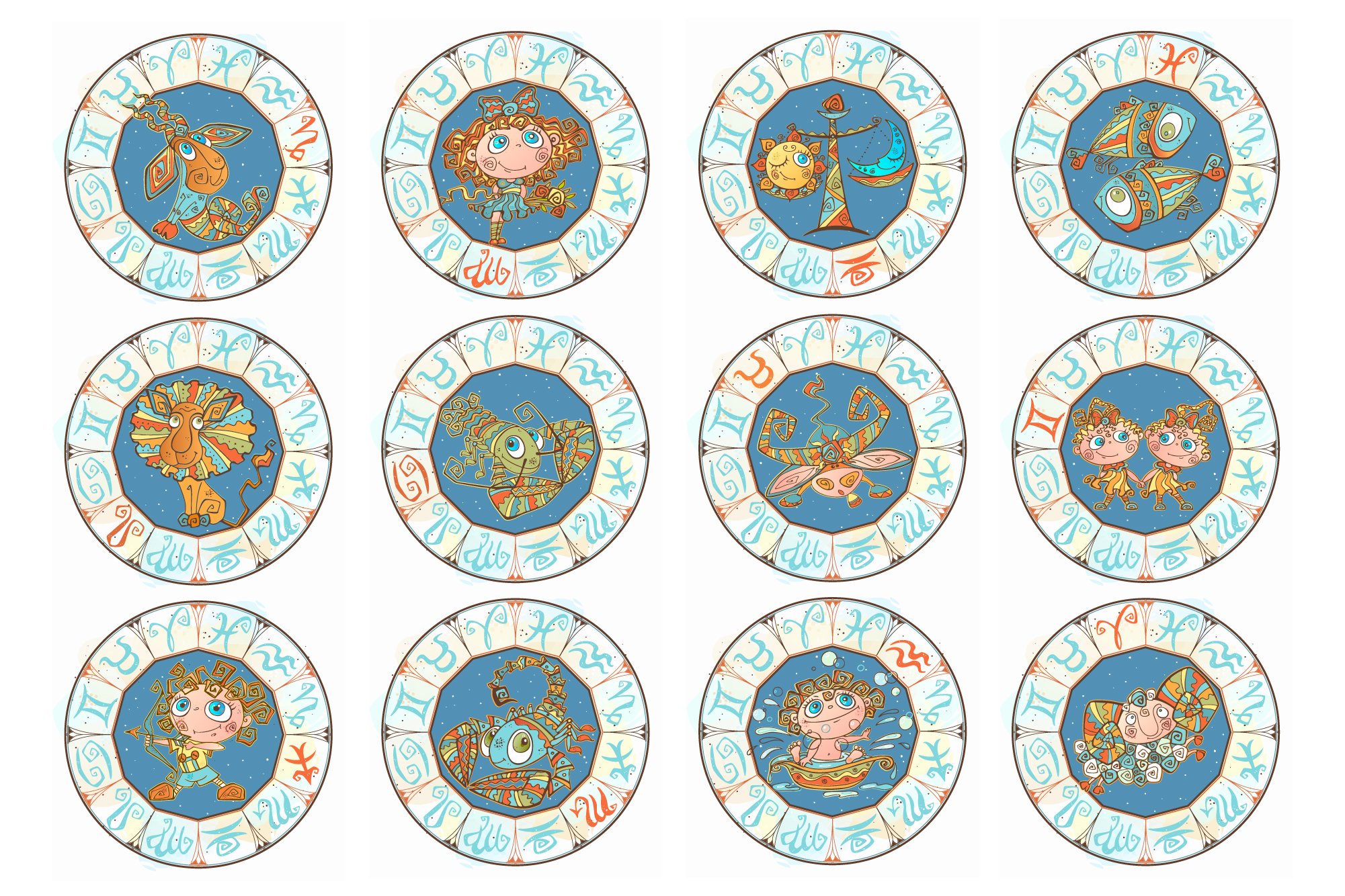 Zodiac signs for children. Funny horoscope in a cute style. (241587 ...