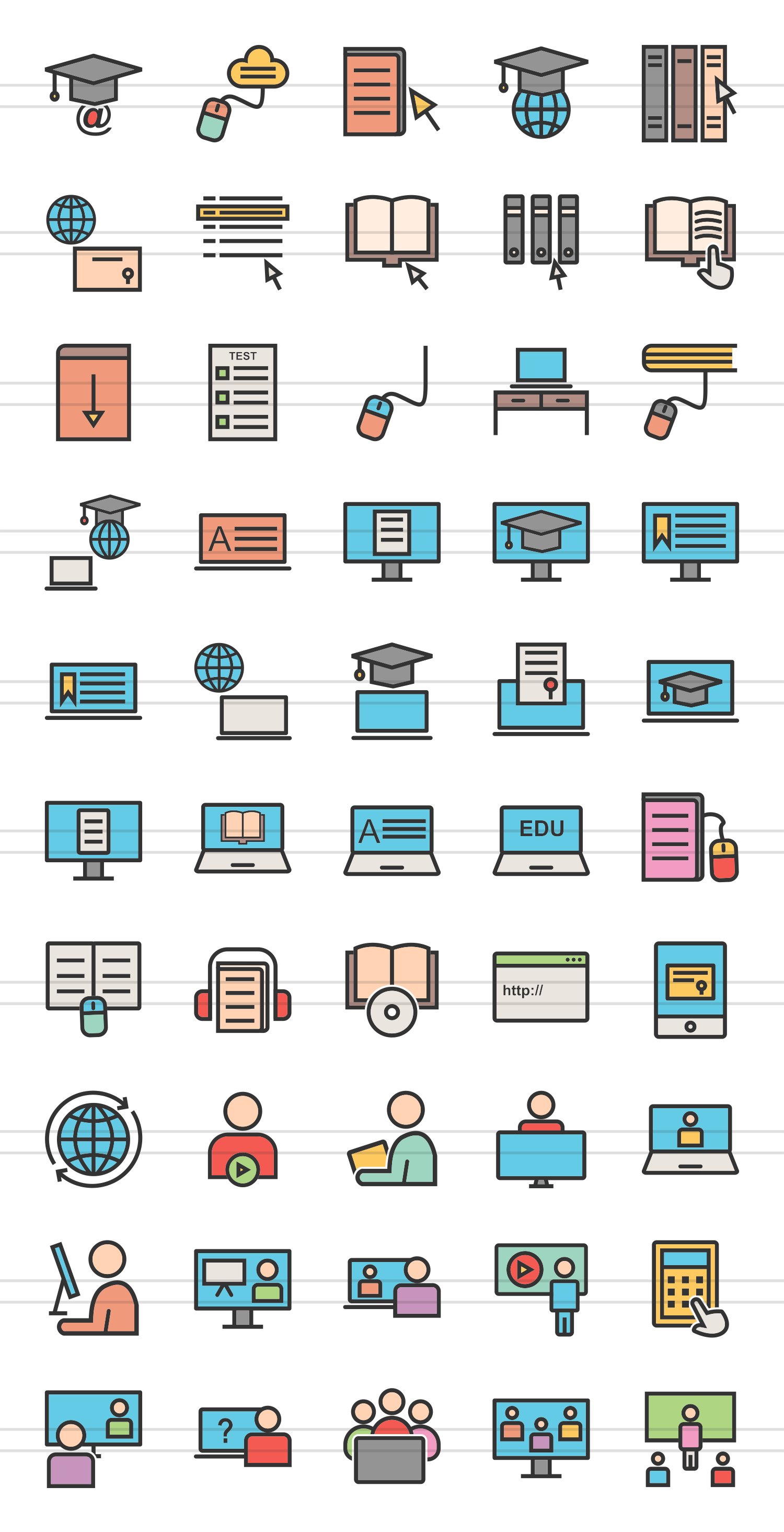 50 E Learning Linear Multicolor Icons (51178) | Icons | Design Bundles