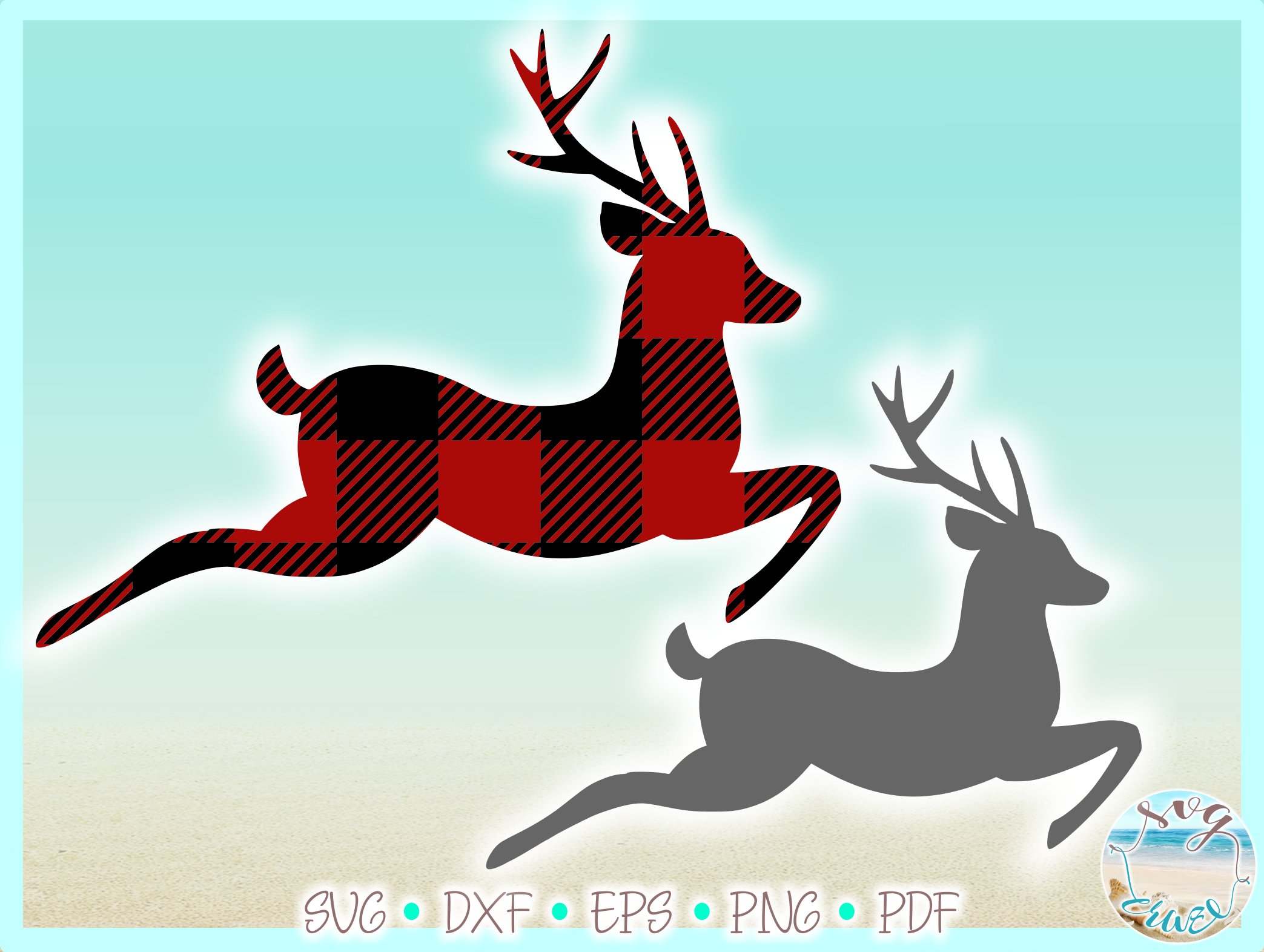 Leaping Reindeer Buffalo Plaid Svg Dxf Eps Png PDF file (181305) | SVGs ...