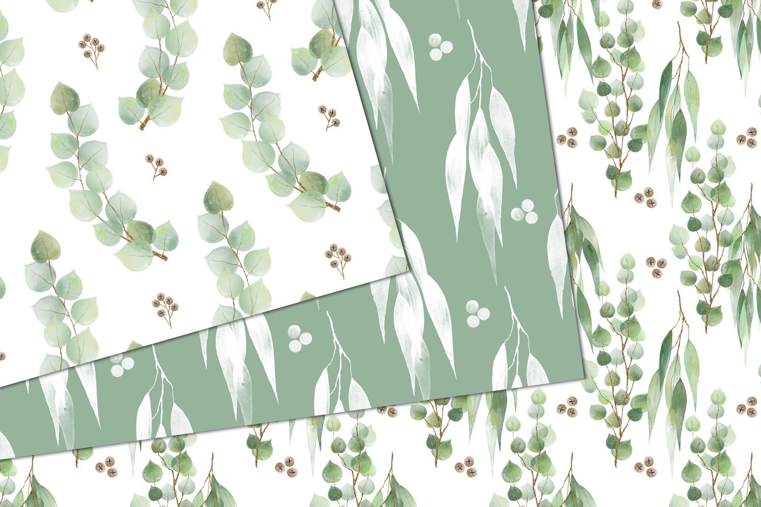 Watercolor Eucalyptus Digital Paper (577465) | Illustrations | Design ...