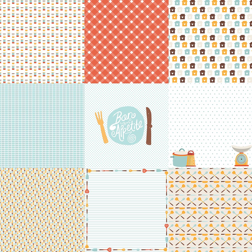 Bon appetite, Food papers, Kitchen papers, retro kitchen digital paper ...