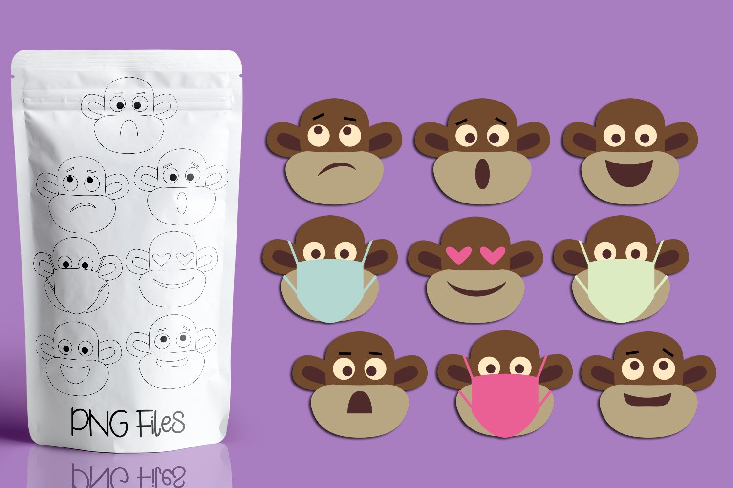 Monkey faces with emotions illustrations clip art (1080797 ...