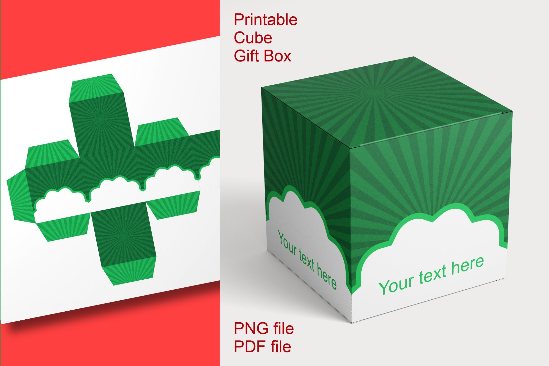 Printable Green Christmas Cube Gift Box Small Party Favor